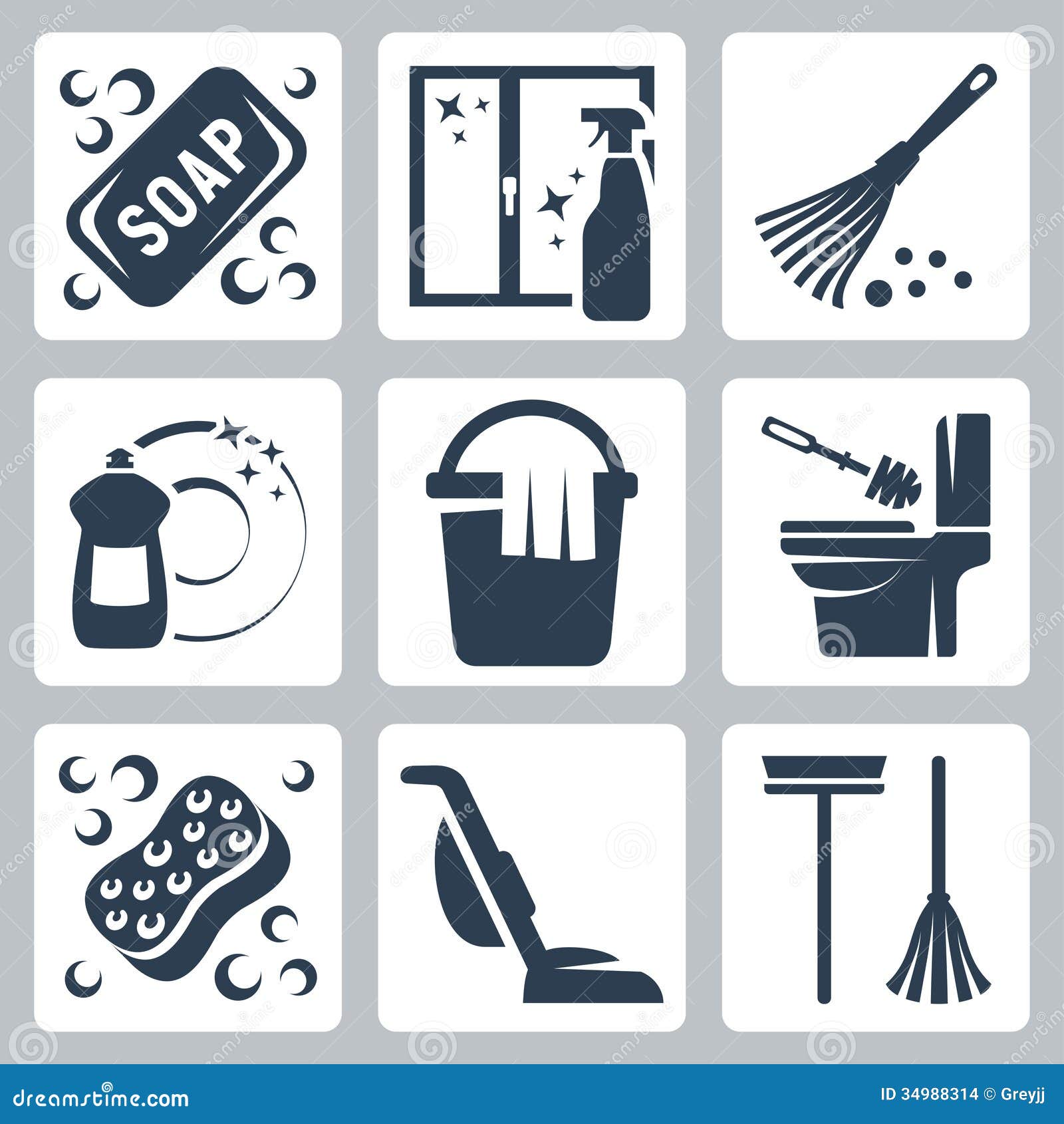 Iconos De La Limpieza Del Vector Fijados Ilustración del Vector ...