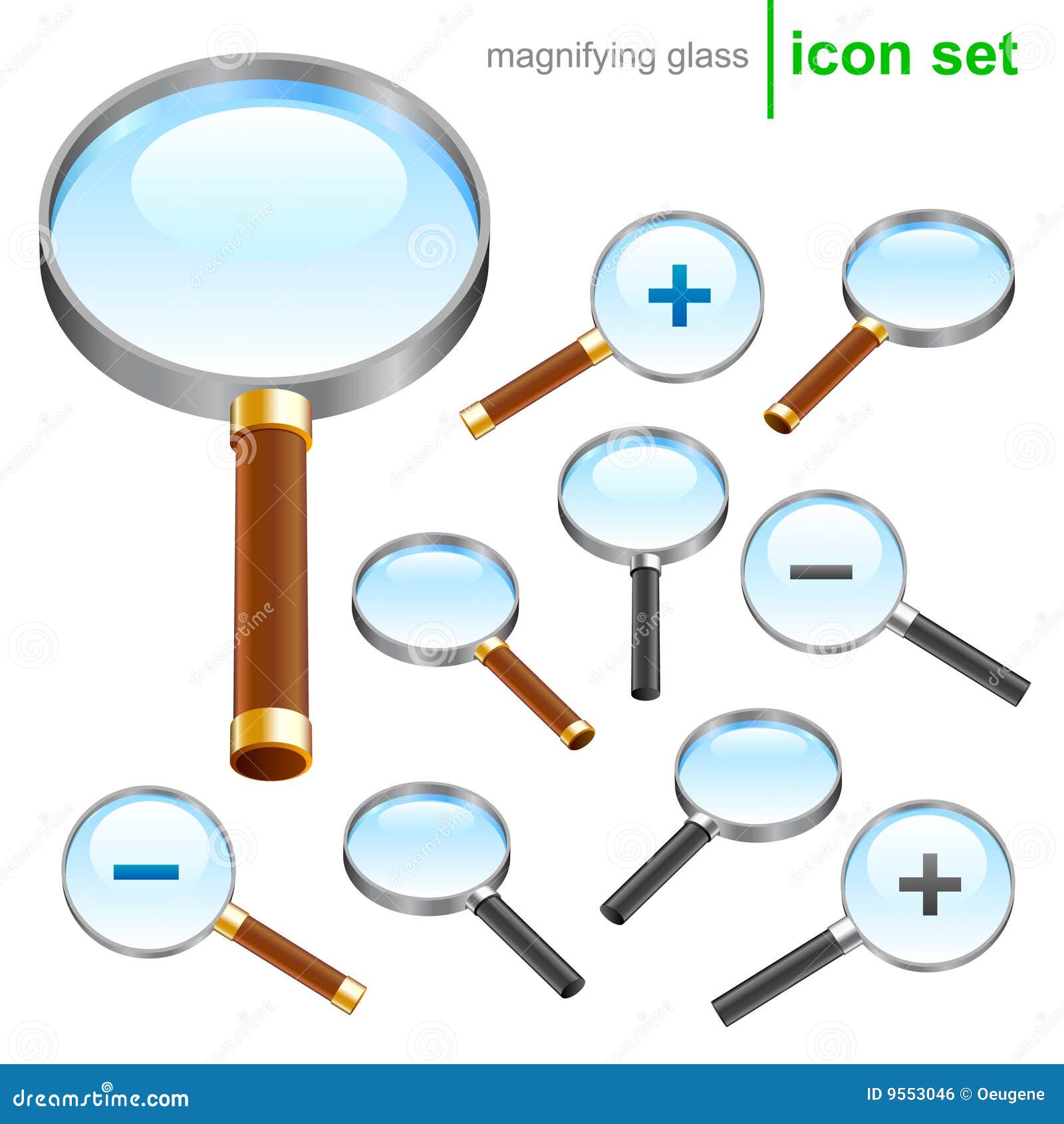 Iconos de la lupa ilustración del vector. Ilustración de maneta - 9553046