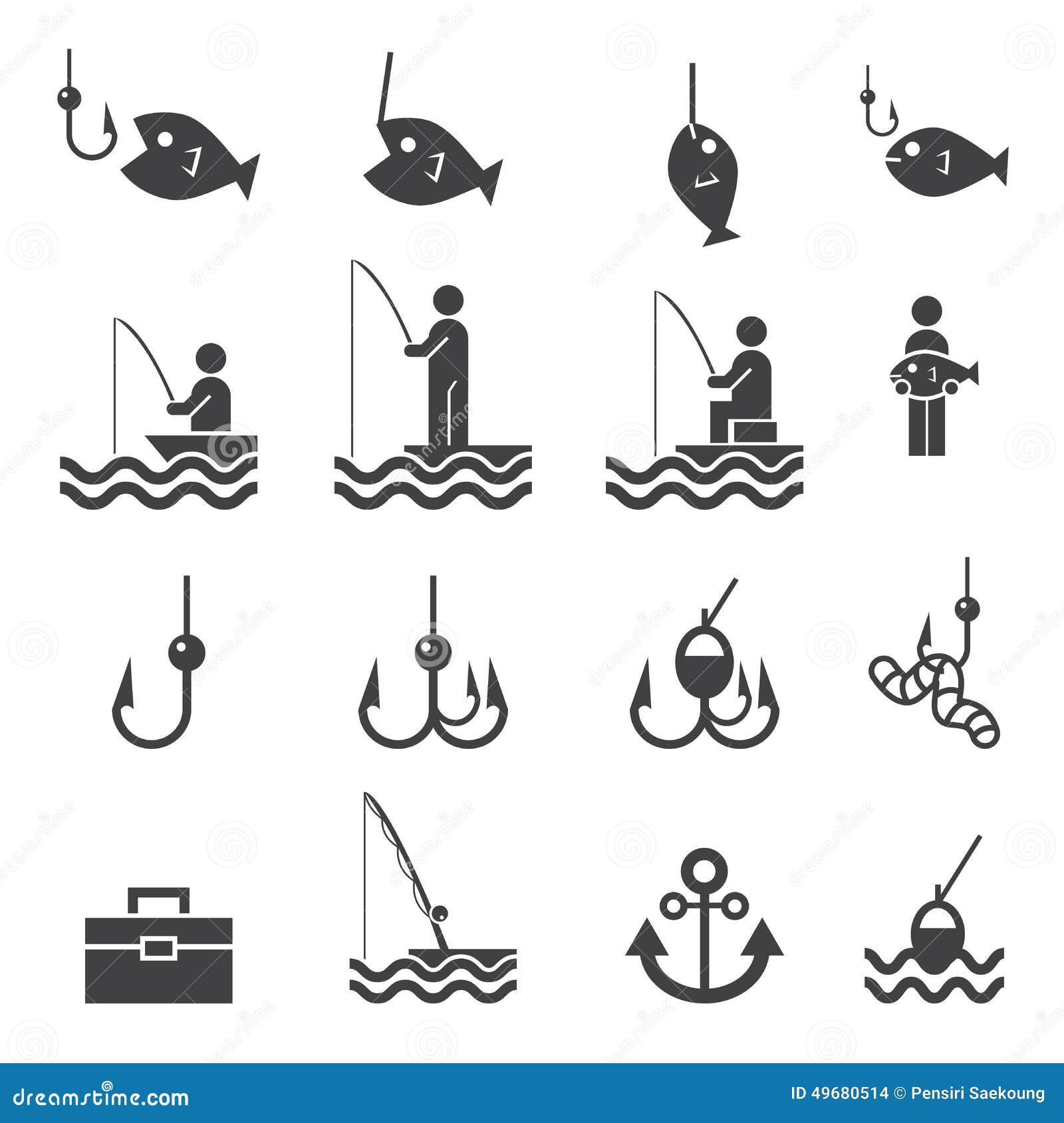 Iconos de la pesca ilustración del vector. Ilustración de saltar - 49680514