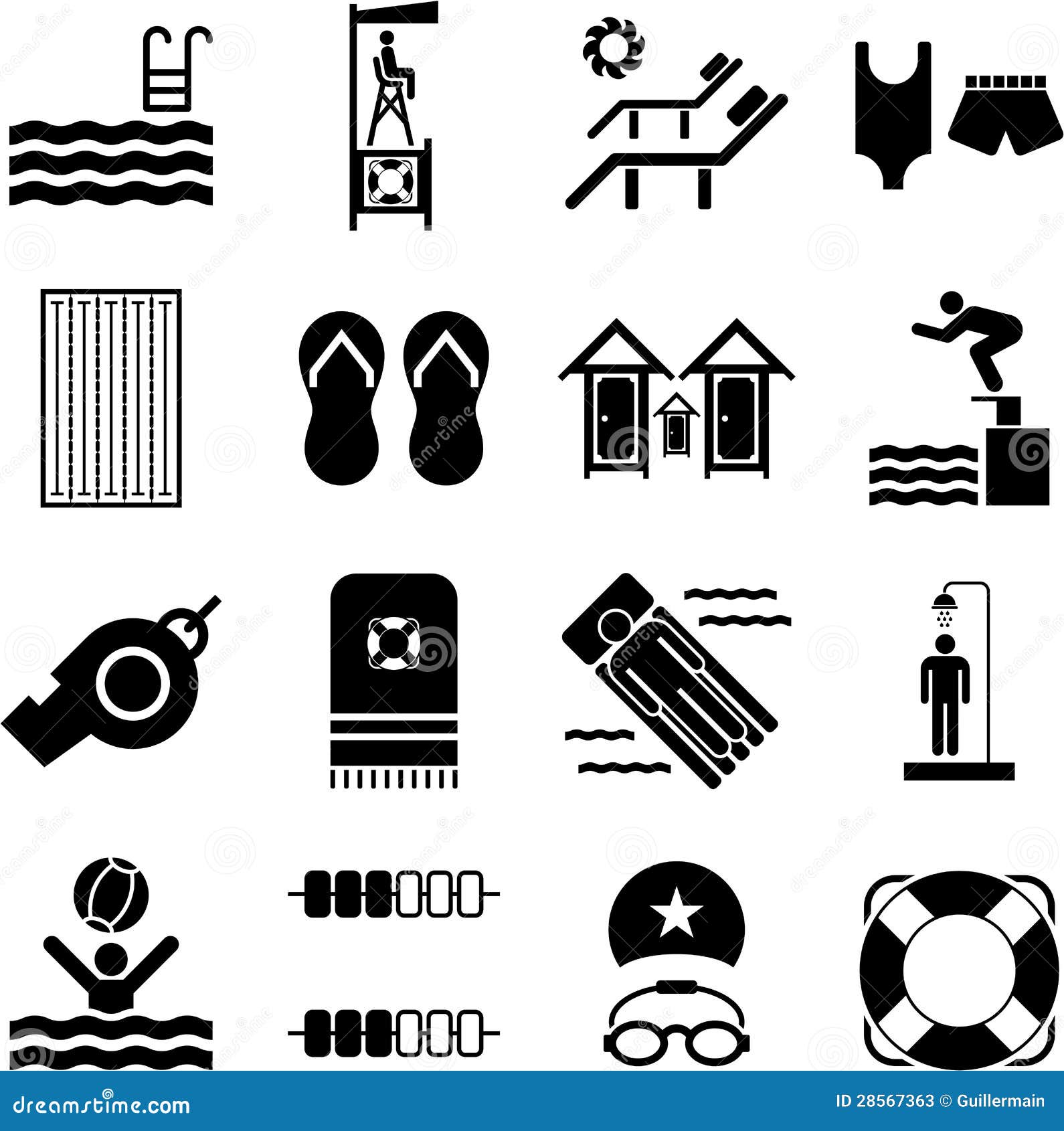 Iconos de la piscina ilustración del vector. Ilustración de salvavidas ...