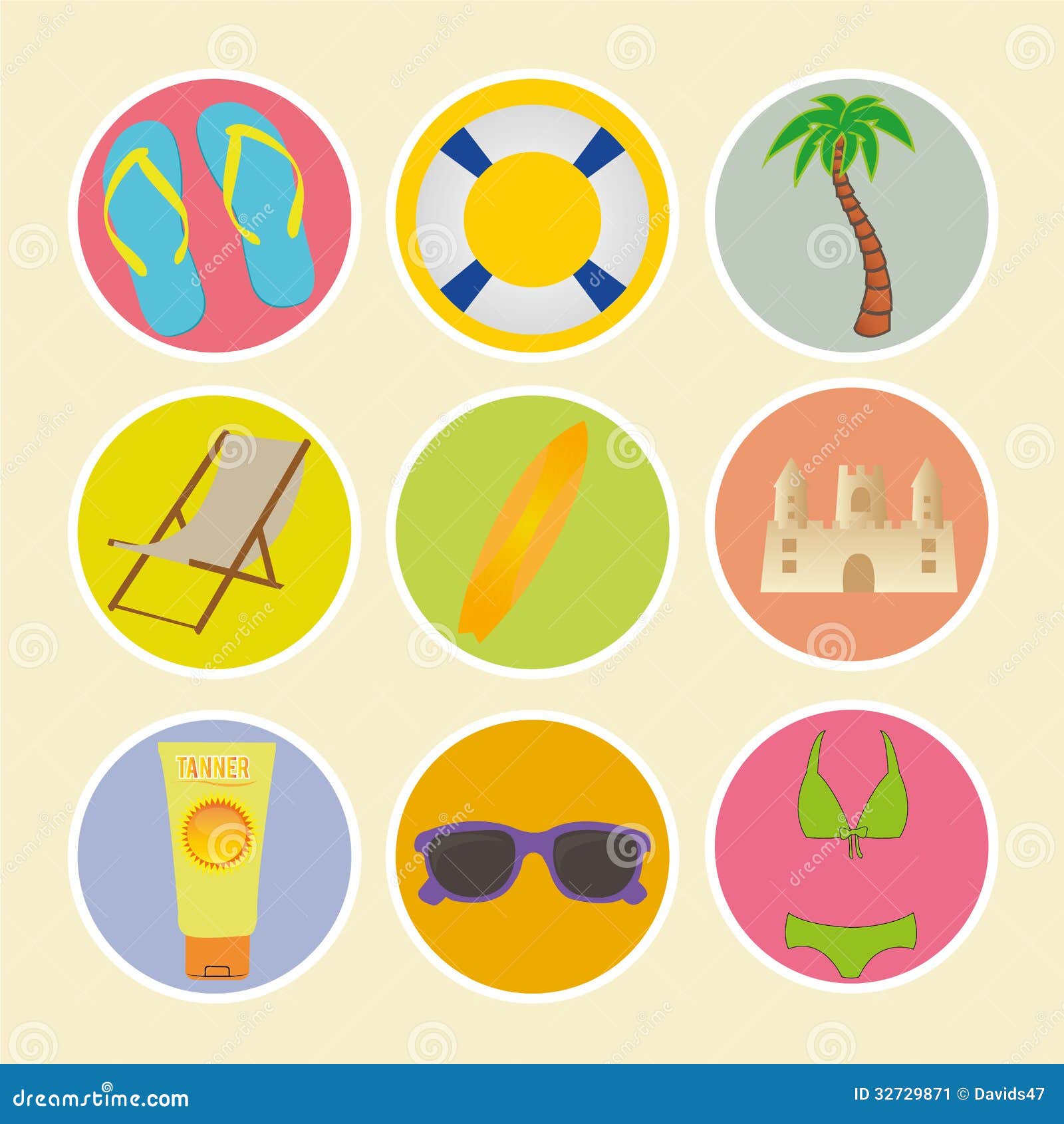 Iconos de la playa ilustración del vector. Ilustración de icono - 32729871