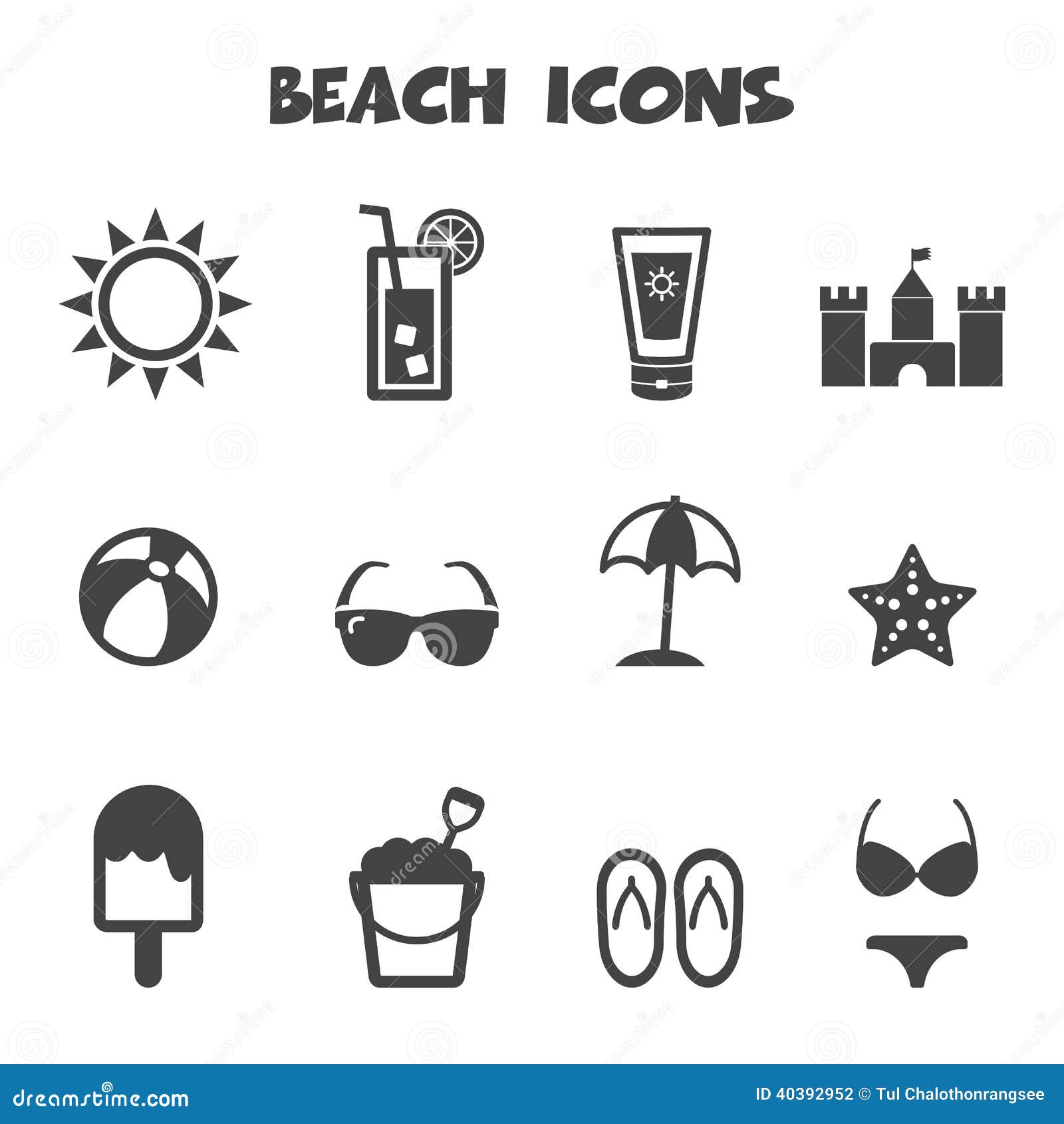 Iconos de la playa ilustración del vector. Ilustración de ocio - 40392952
