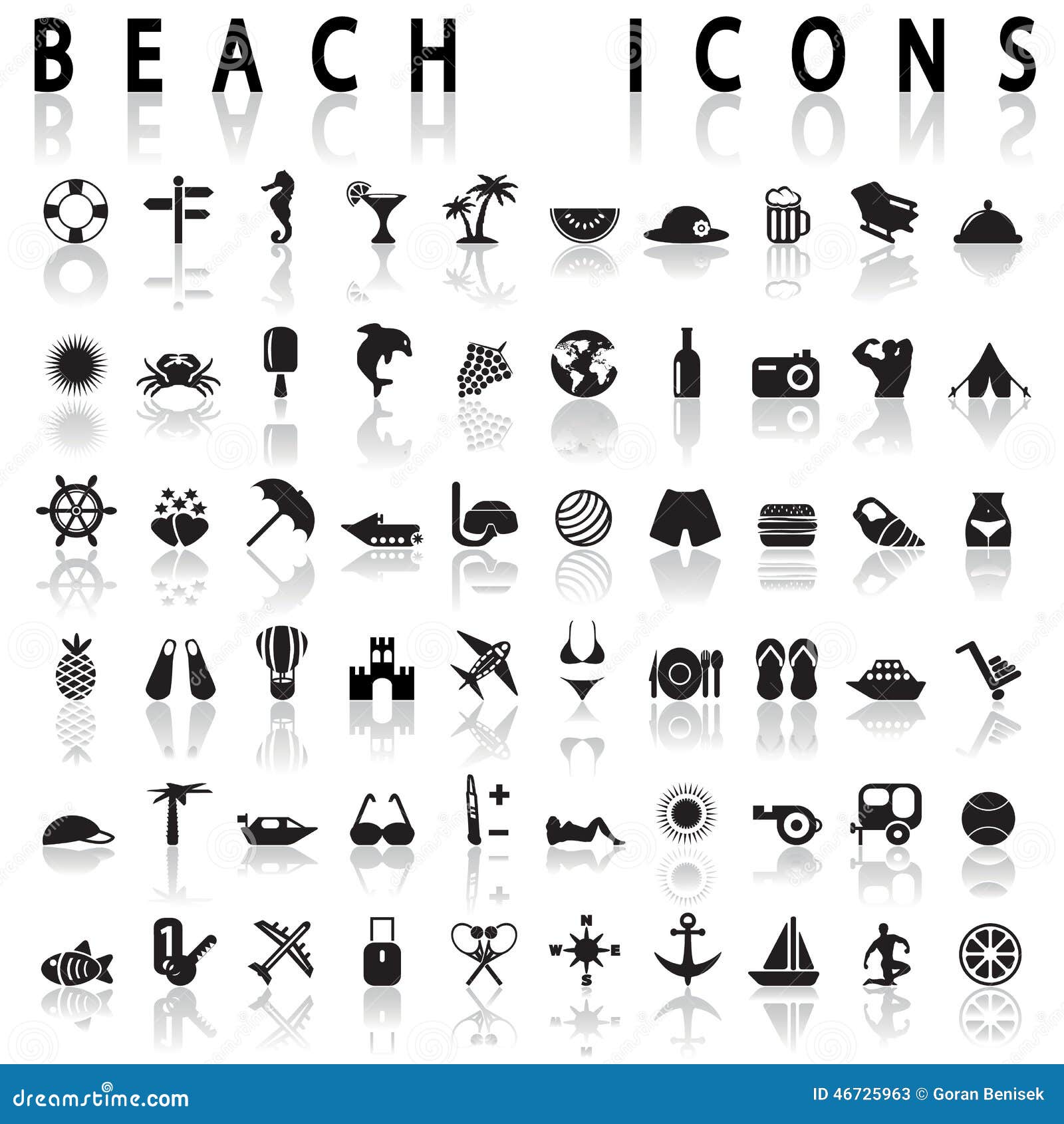 Iconos de la playa ilustración del vector. Ilustración de icono - 46725963