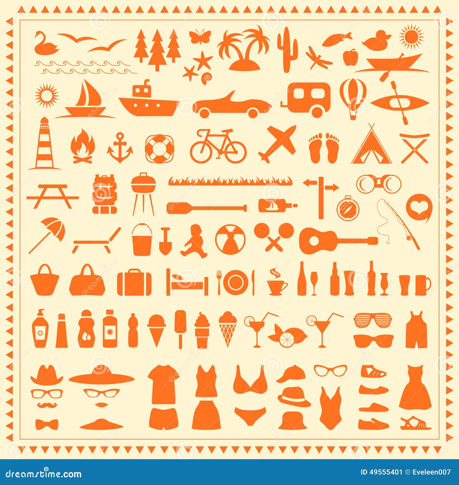 Iconos de la playa, ilustración del vector. Ilustración de turismo ...