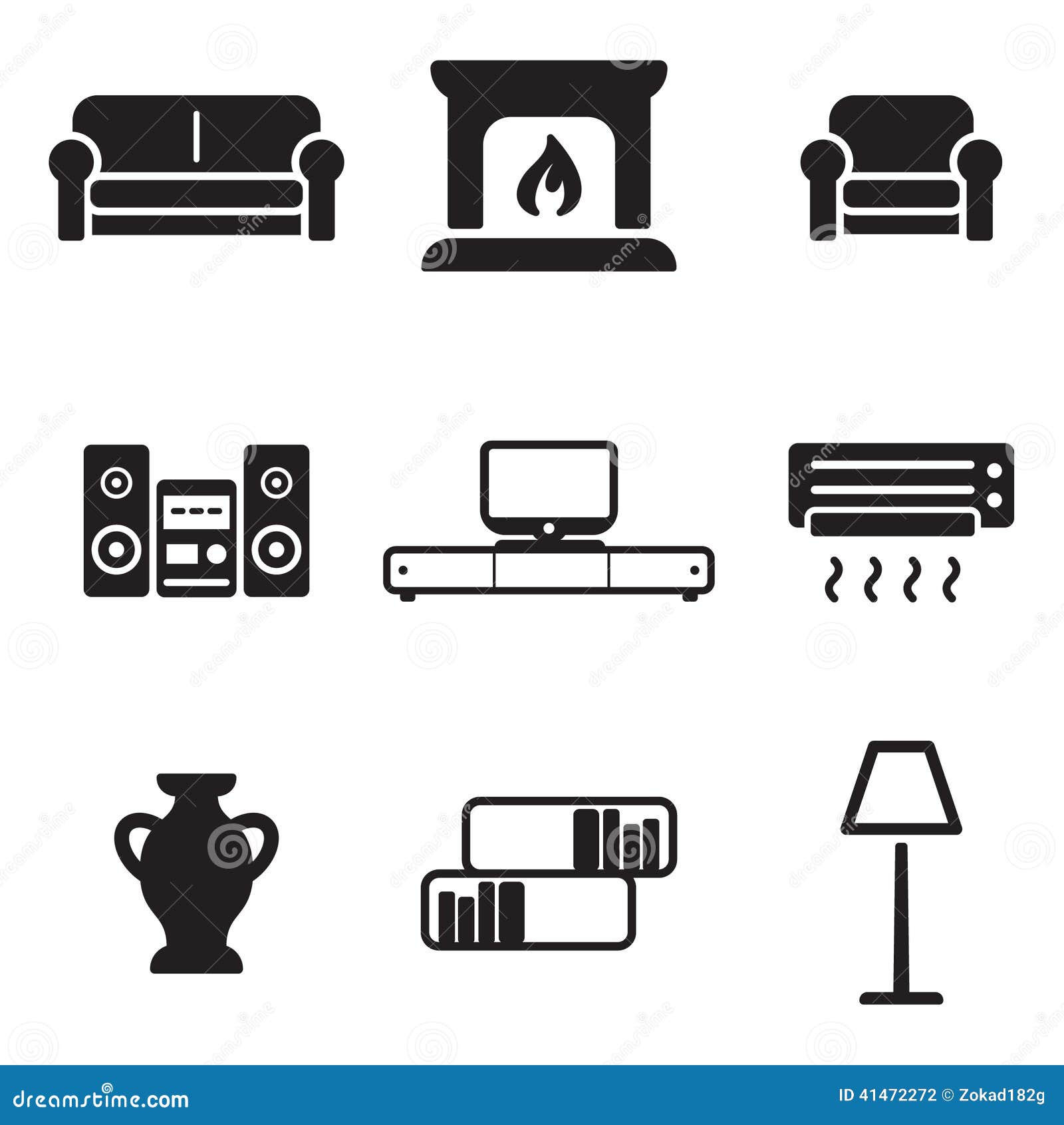 Iconos de la sala de estar ilustración del vector. Ilustración de base ...