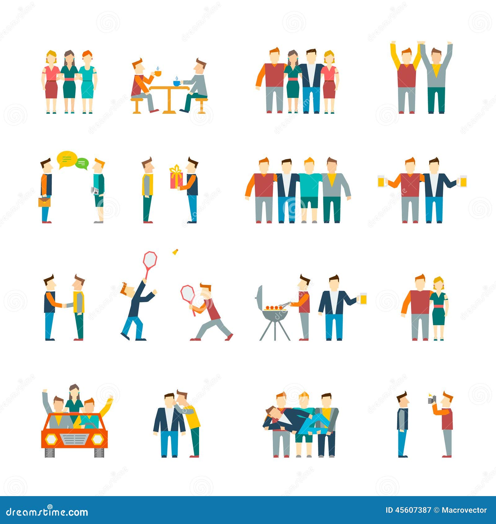 Iconos De Los Amigos Planos Ilustración del Vector - Ilustración de ...