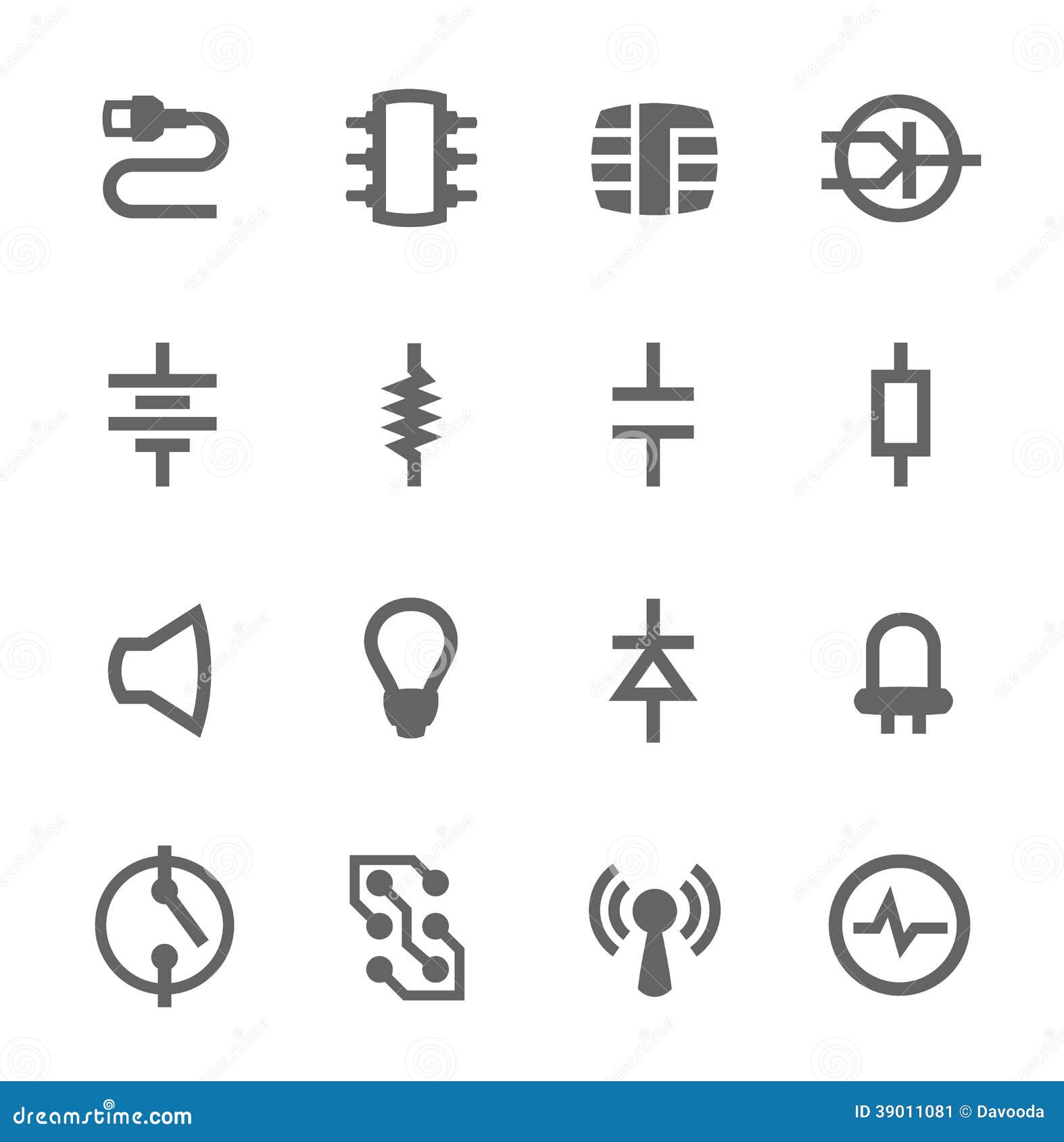 Iconos De Los Componentes Electrónicos Ilustración del Vector ...