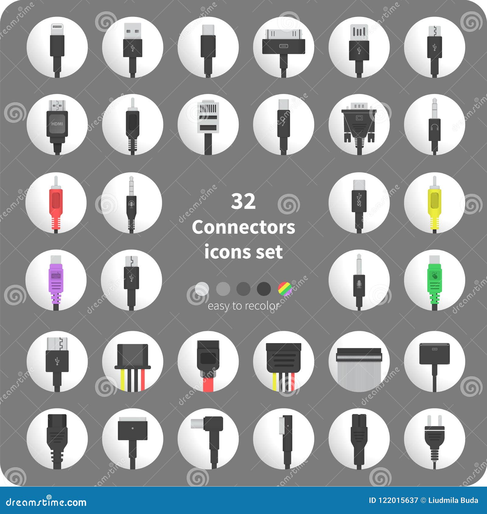 32 Iconos De Los Conectores Fijados Ilustración del Vector ...