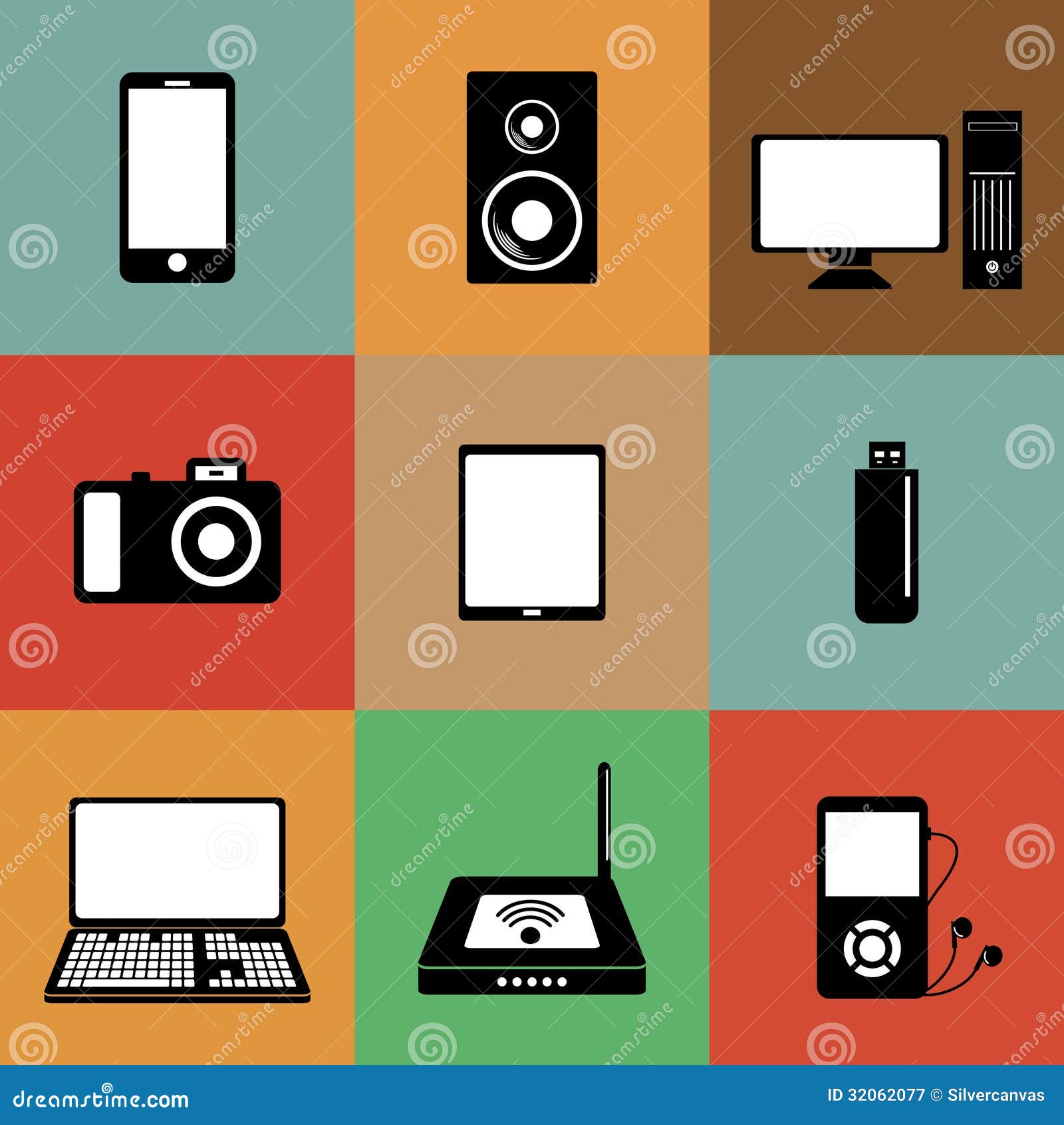 Iconos De Los Dispositivos Electrónicos Stock de ilustración ...