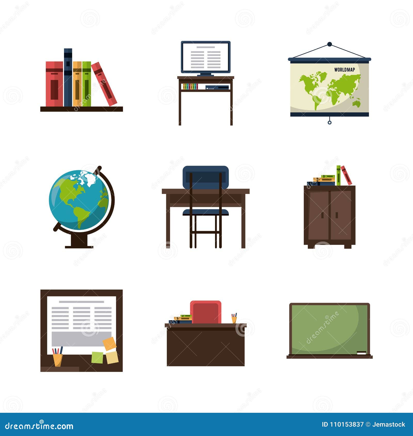 Iconos De Los Elementos De La Escuela Ilustración del Vector ...