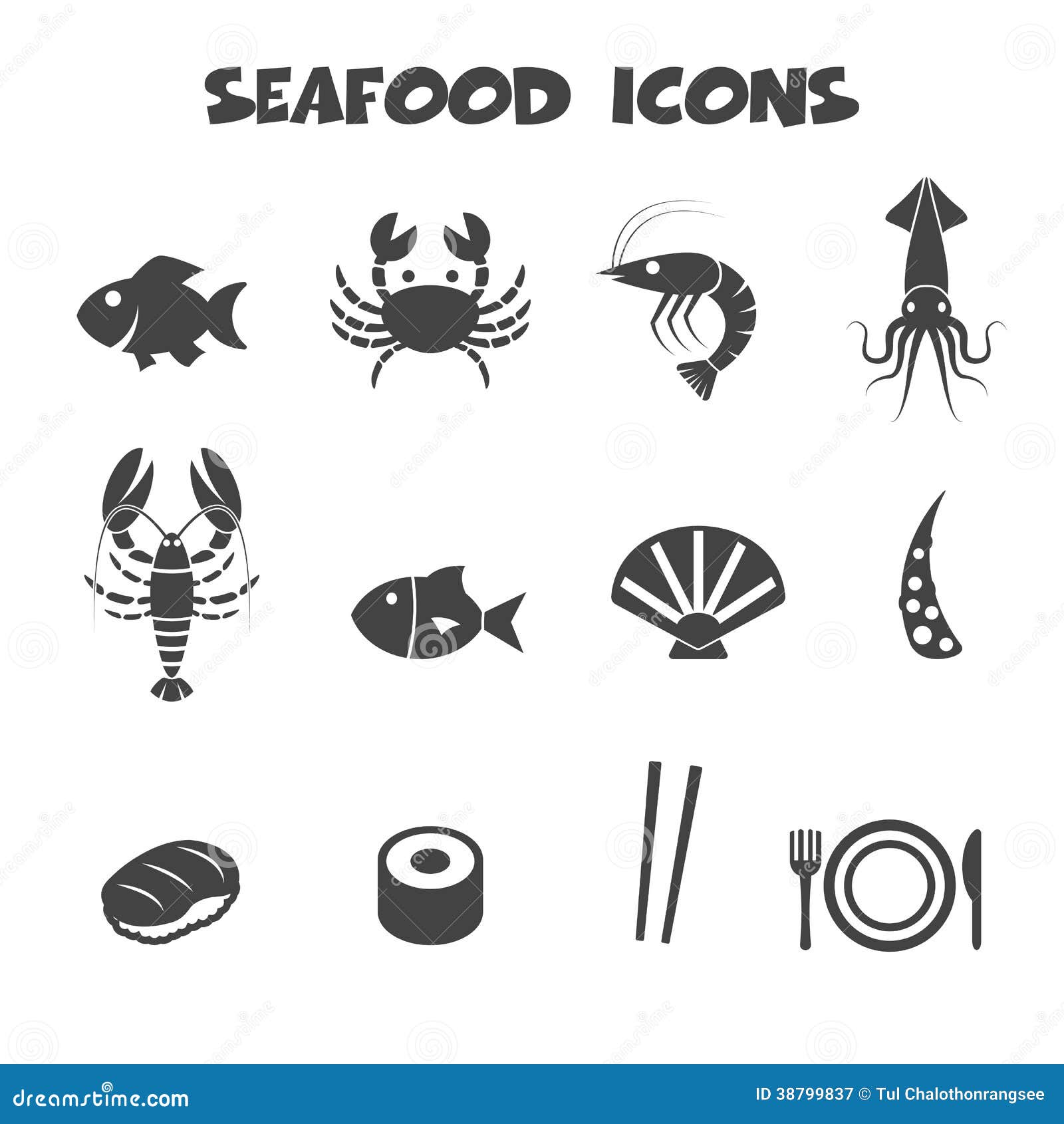Iconos de los mariscos ilustración del vector. Ilustración de japonés ...