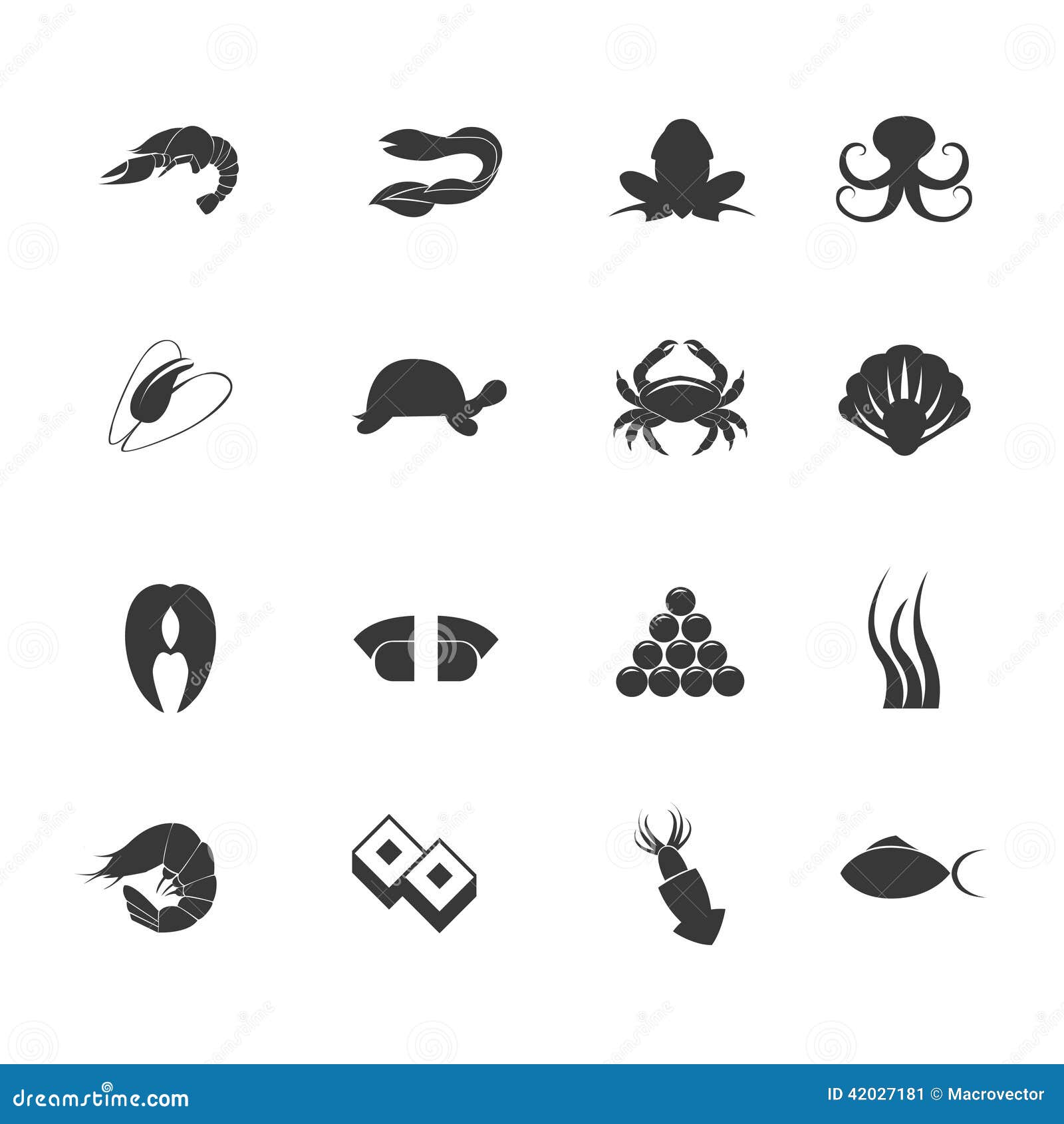 Iconos De Los Mariscos Fijados Ilustración del Vector - Ilustración de ...
