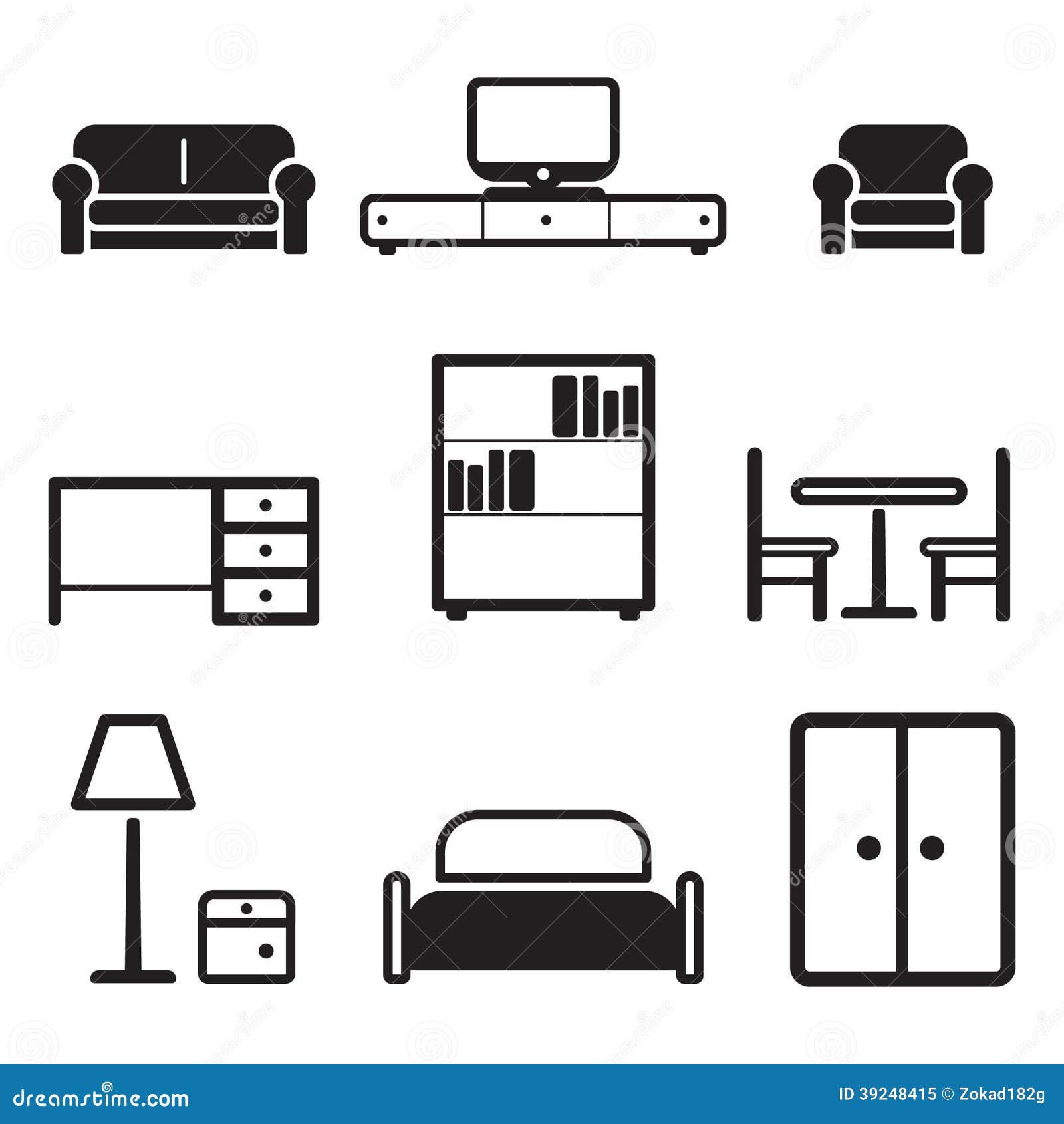 Iconos de los muebles ilustración del vector. Ilustración de decorador ...
