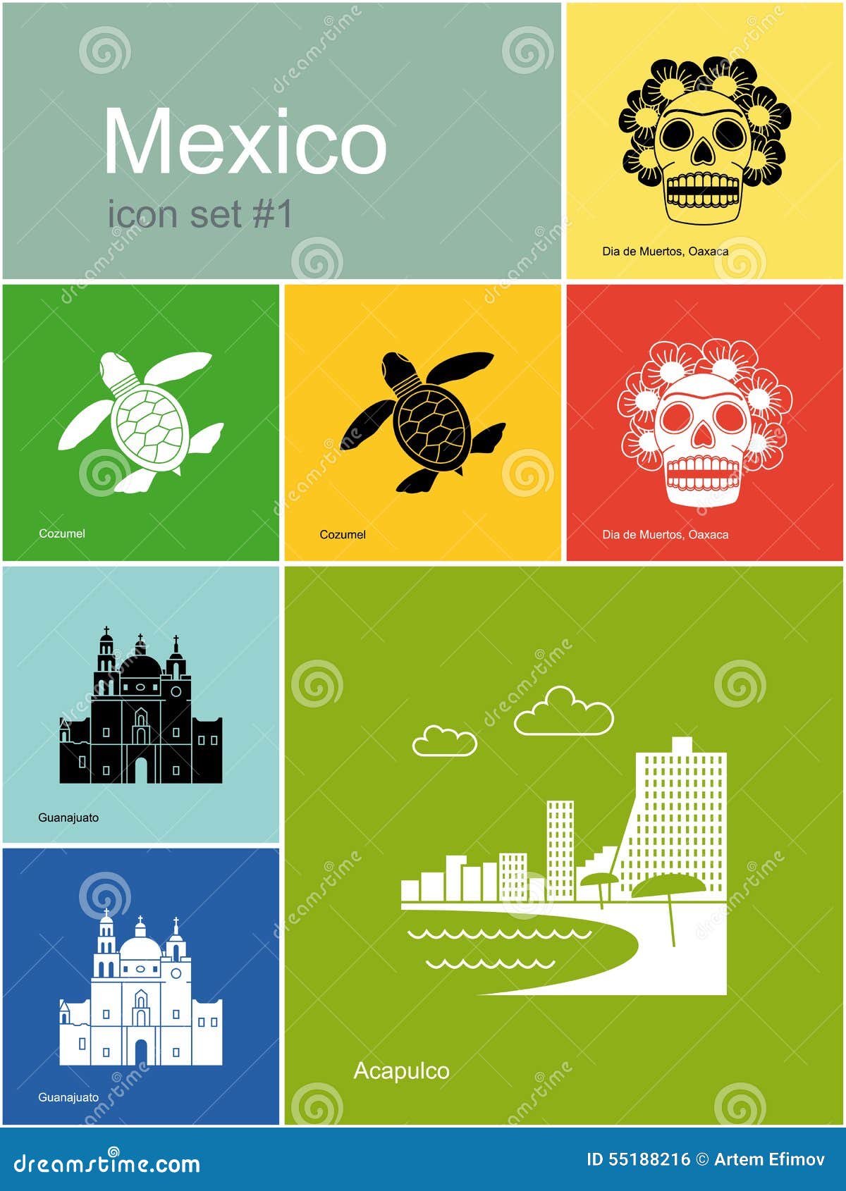 Iconos de México ilustración del vector. Ilustración de color - 55188216