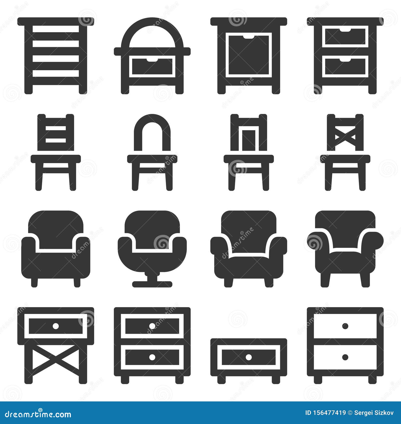 Iconos De Mobiliario En Fondo Blanco. Vector Ilustración del Vector ...