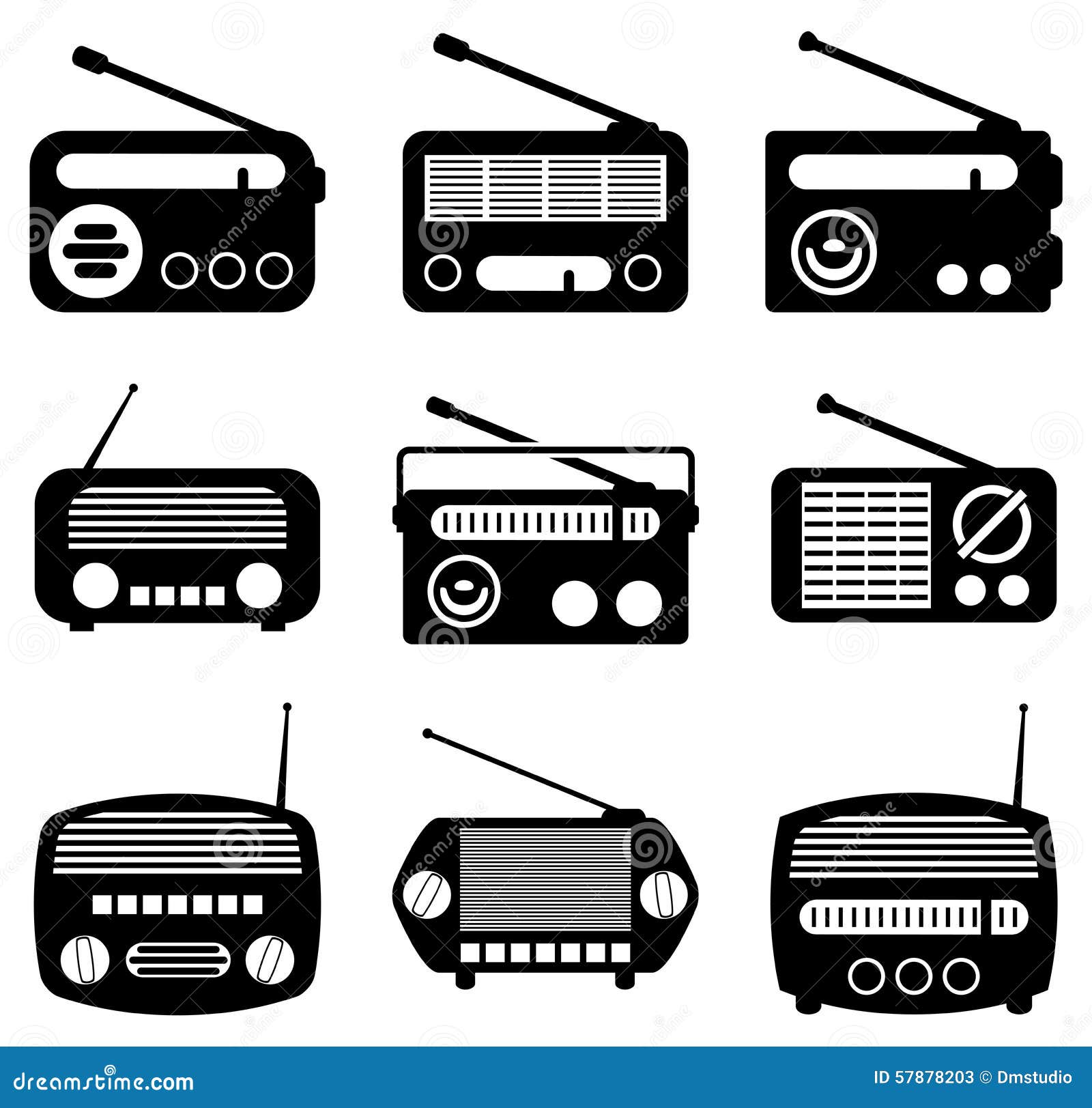 Iconos de radio ilustración del vector. Ilustración de conjunto - 57878203