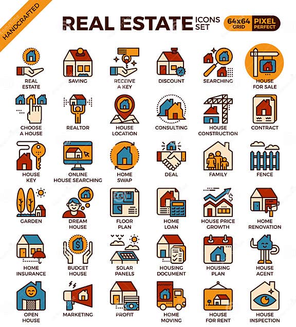 Iconos de Real Estate ilustración del vector. Ilustración de ahorro ...
