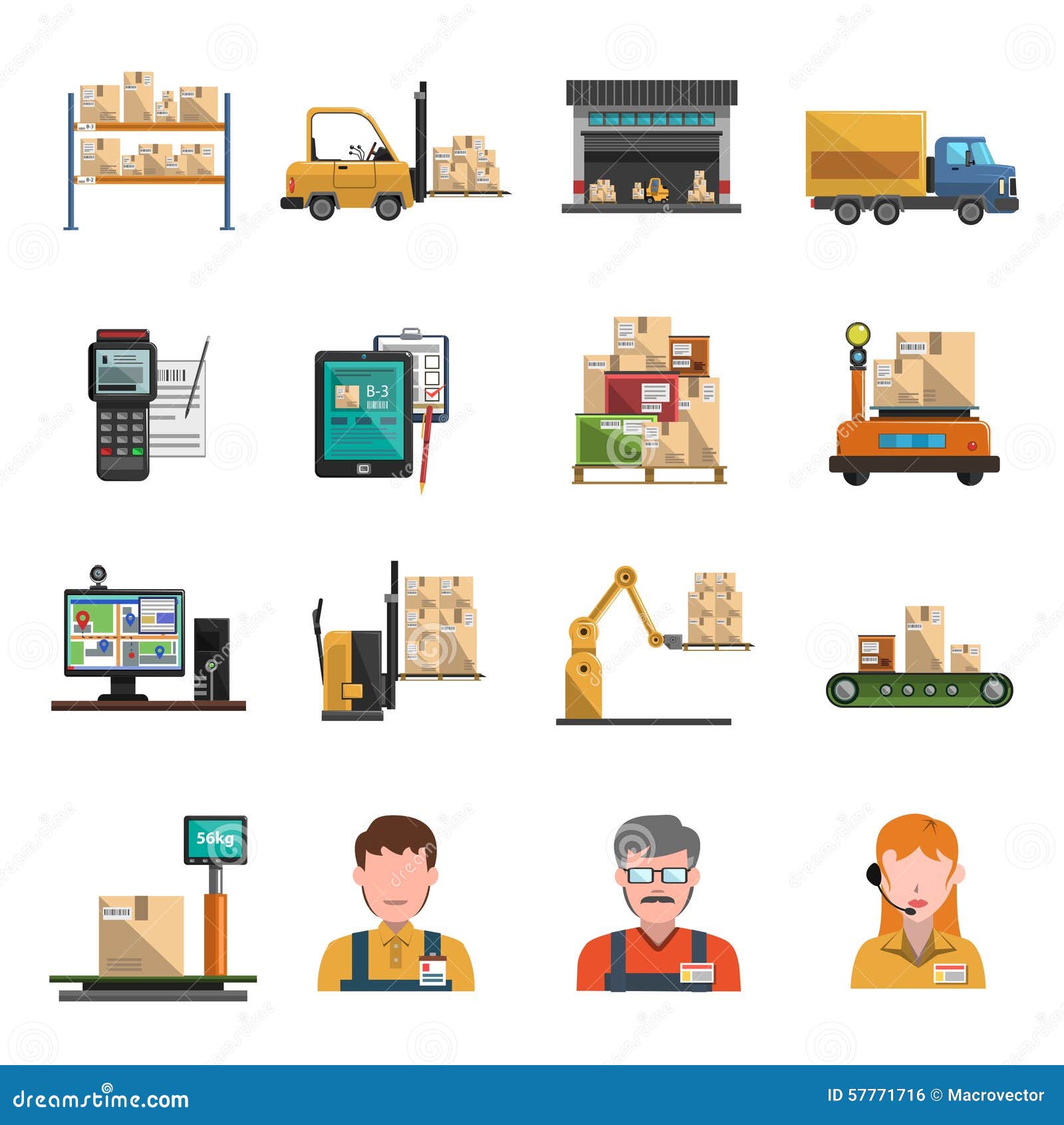 Iconos de Warehouse planos ilustración del vector. Ilustración de ...