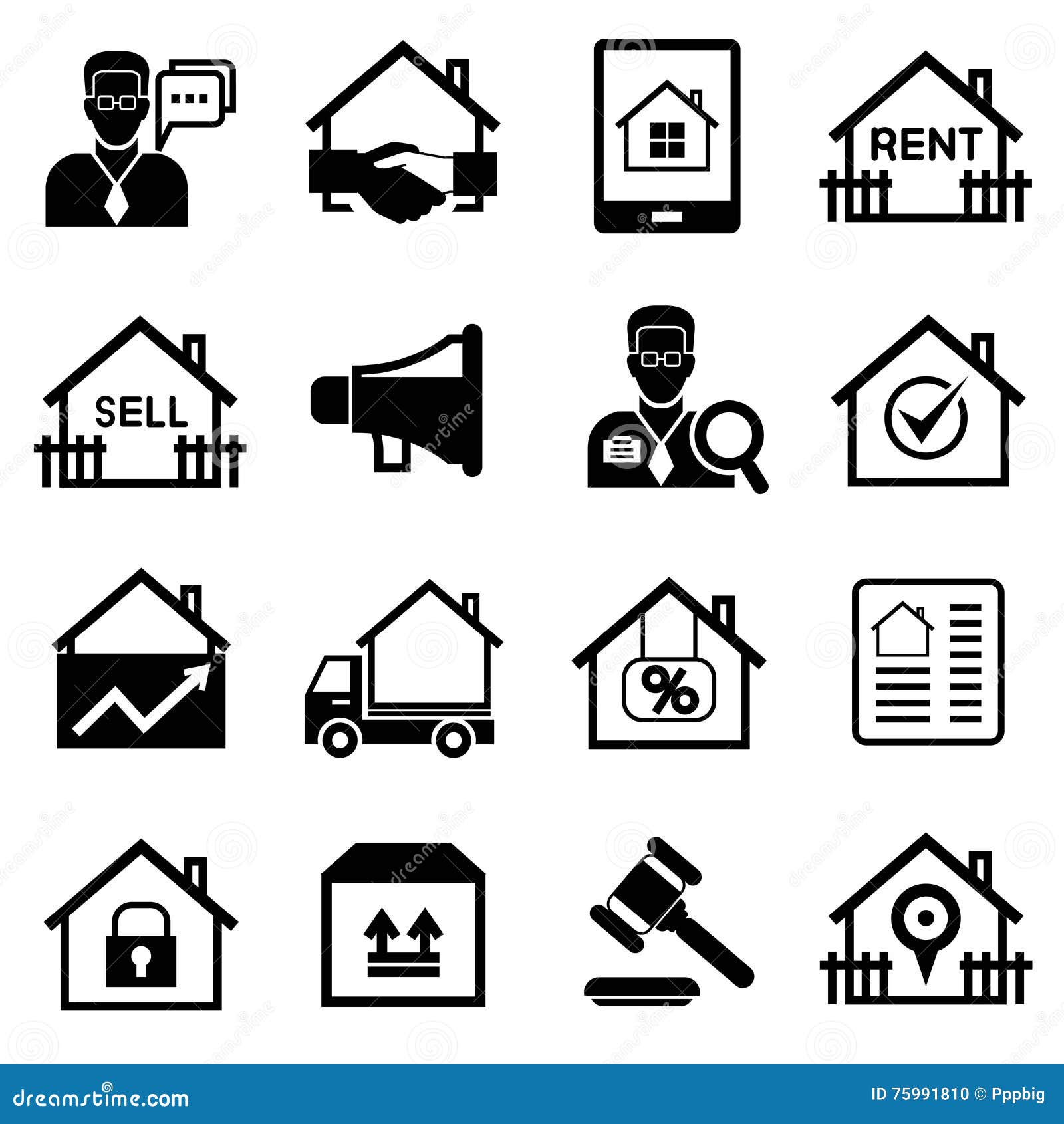 Iconos Del Agente Inmobiliario Stock de ilustración - Ilustración de ...