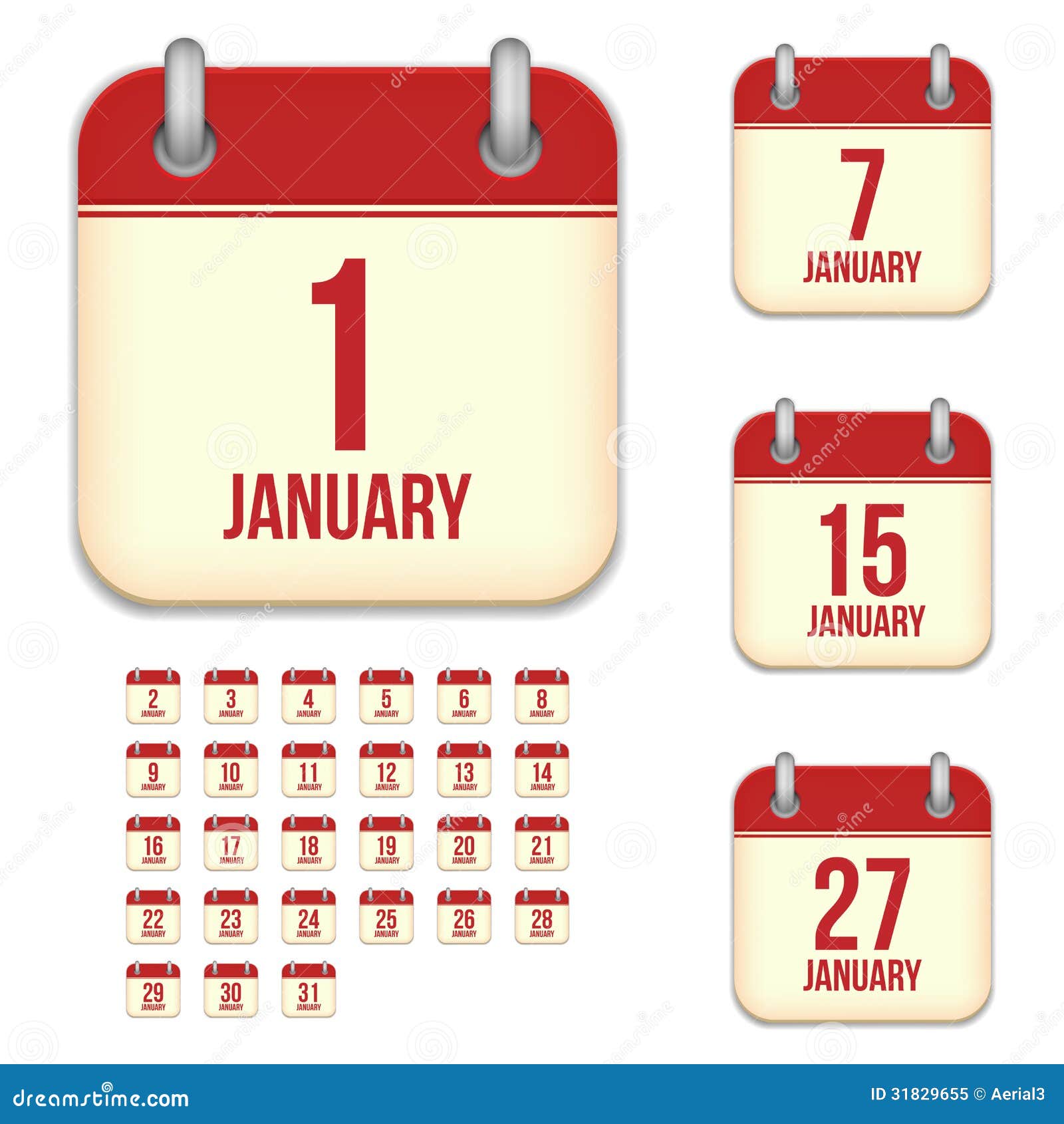 Iconos Del Calendario Del Vector De Enero Ilustración del Vector ...
