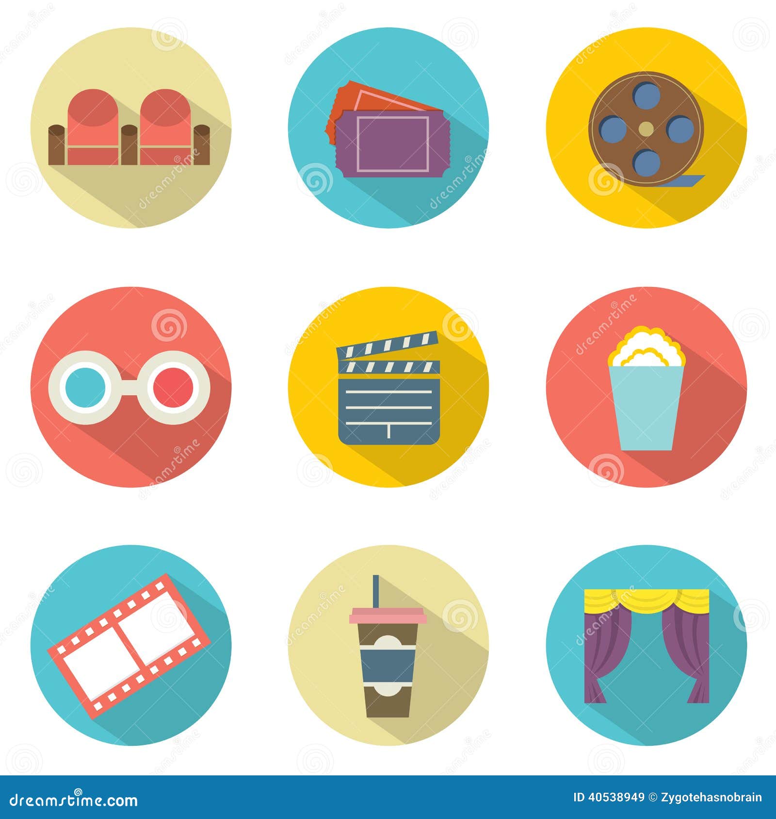 Iconos del cine ilustración del vector. Ilustración de cine - 40538949