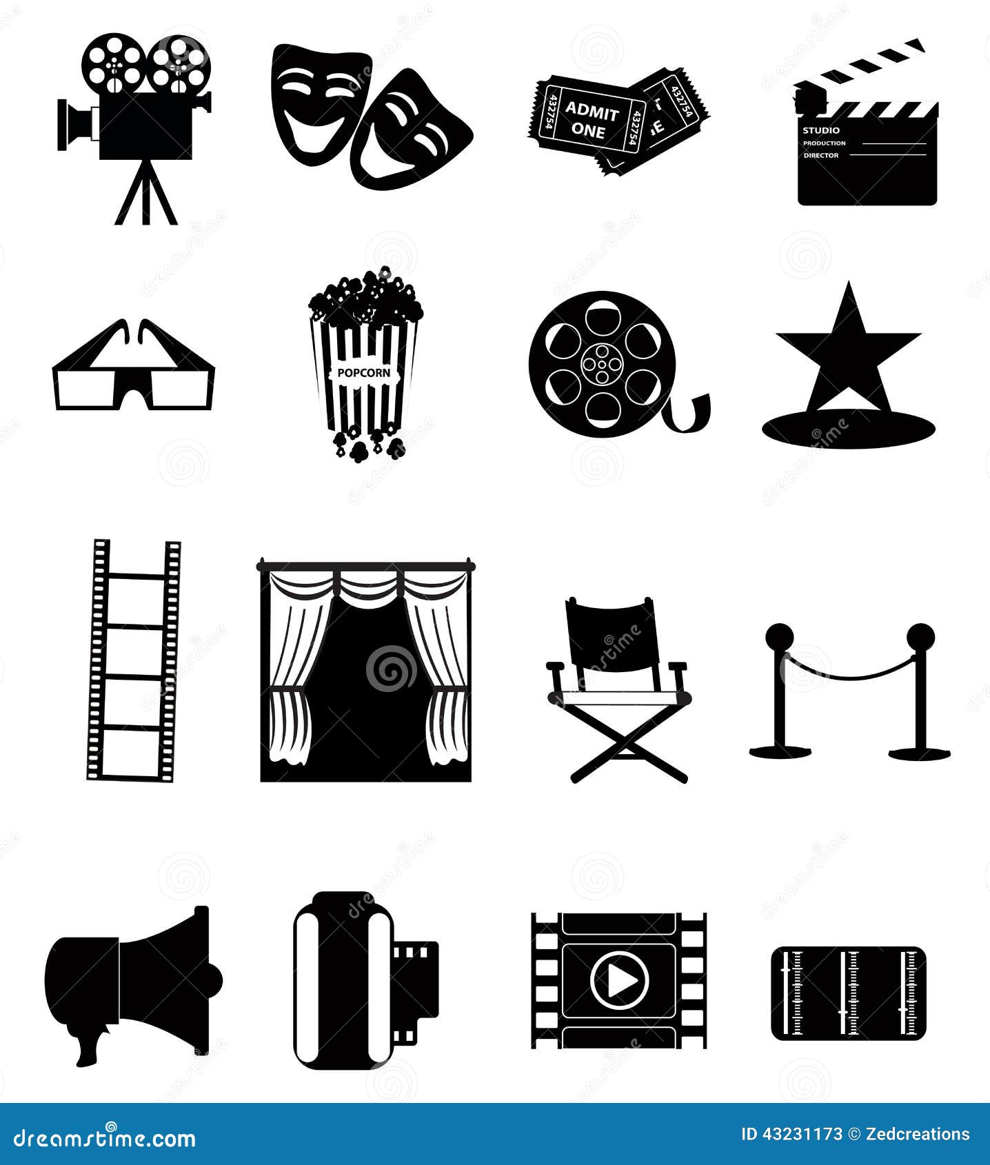 Iconos del cine ilustración del vector. Ilustración de negro - 43231173