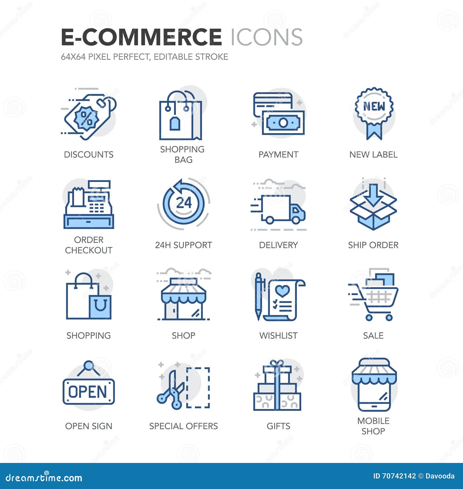 Iconos Del Comercio Electrónico De Blue Line Ilustración del Vector ...
