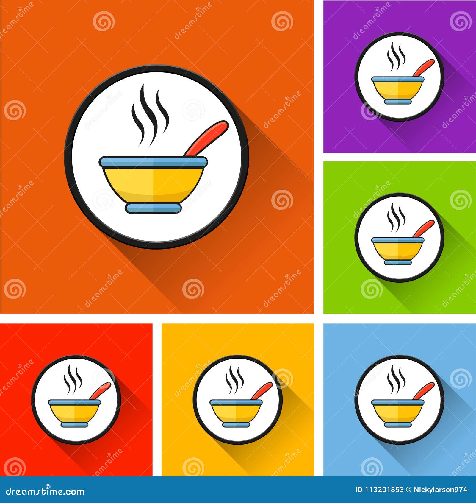 Iconos Del Cuenco Con La Sombra Larga Ilustración del Vector ...