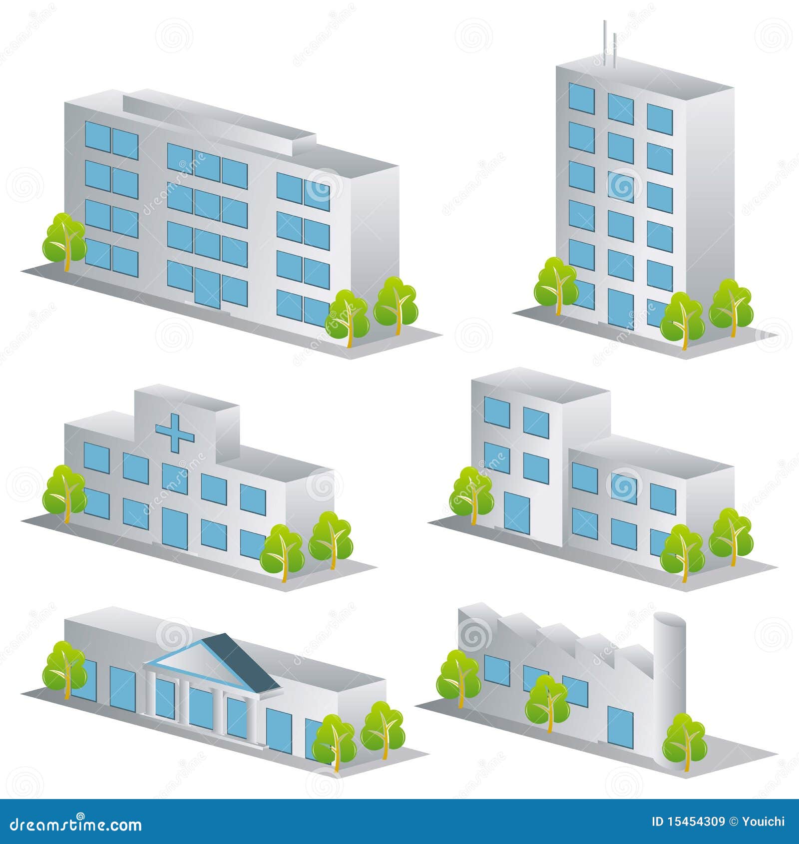 Iconos Del Edificio 3d Fijados Ilustración del Vector - Ilustración de interior, exterior: 15454309