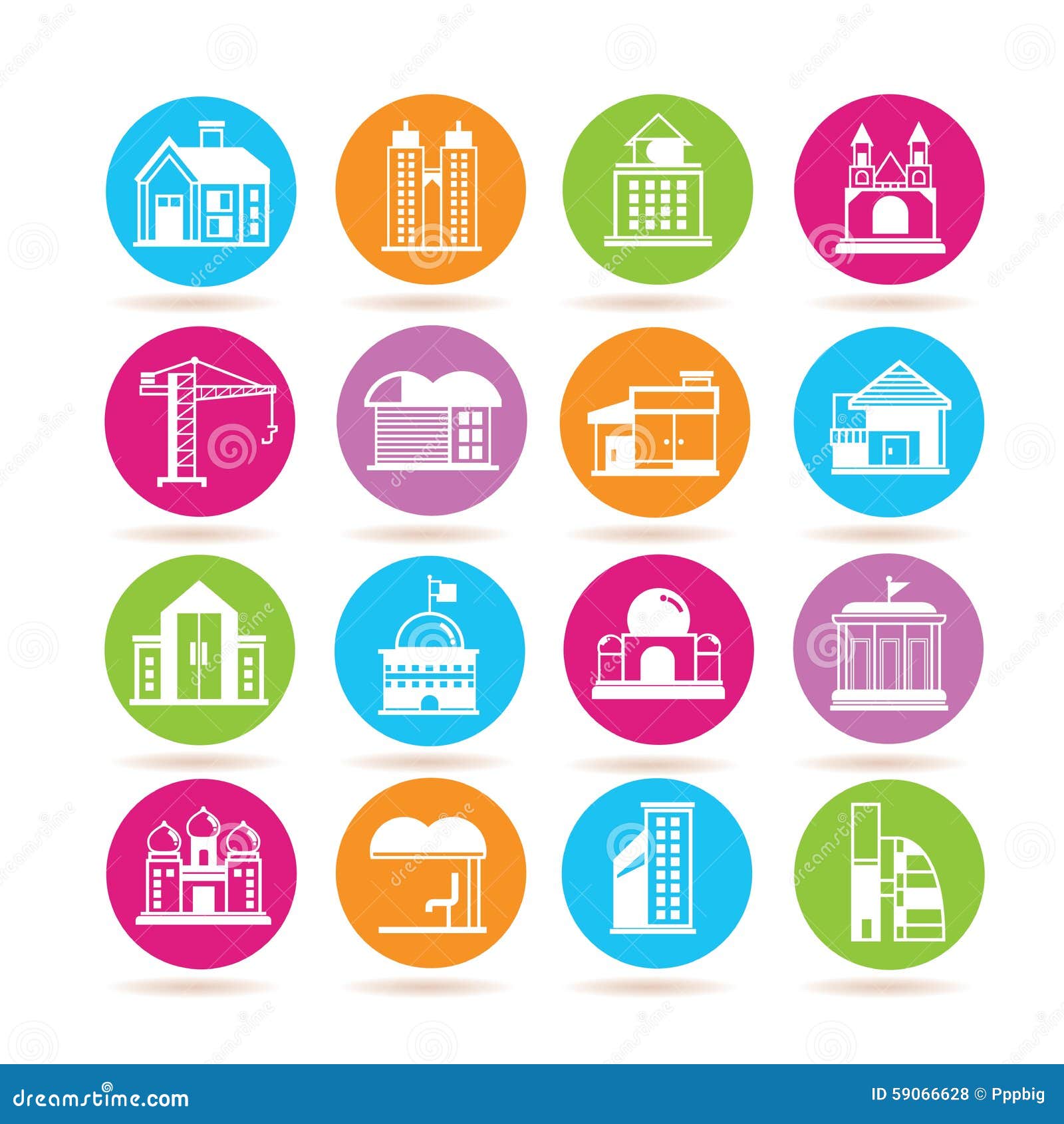 Iconos del edificio stock de ilustración. Ilustración de colorido ...