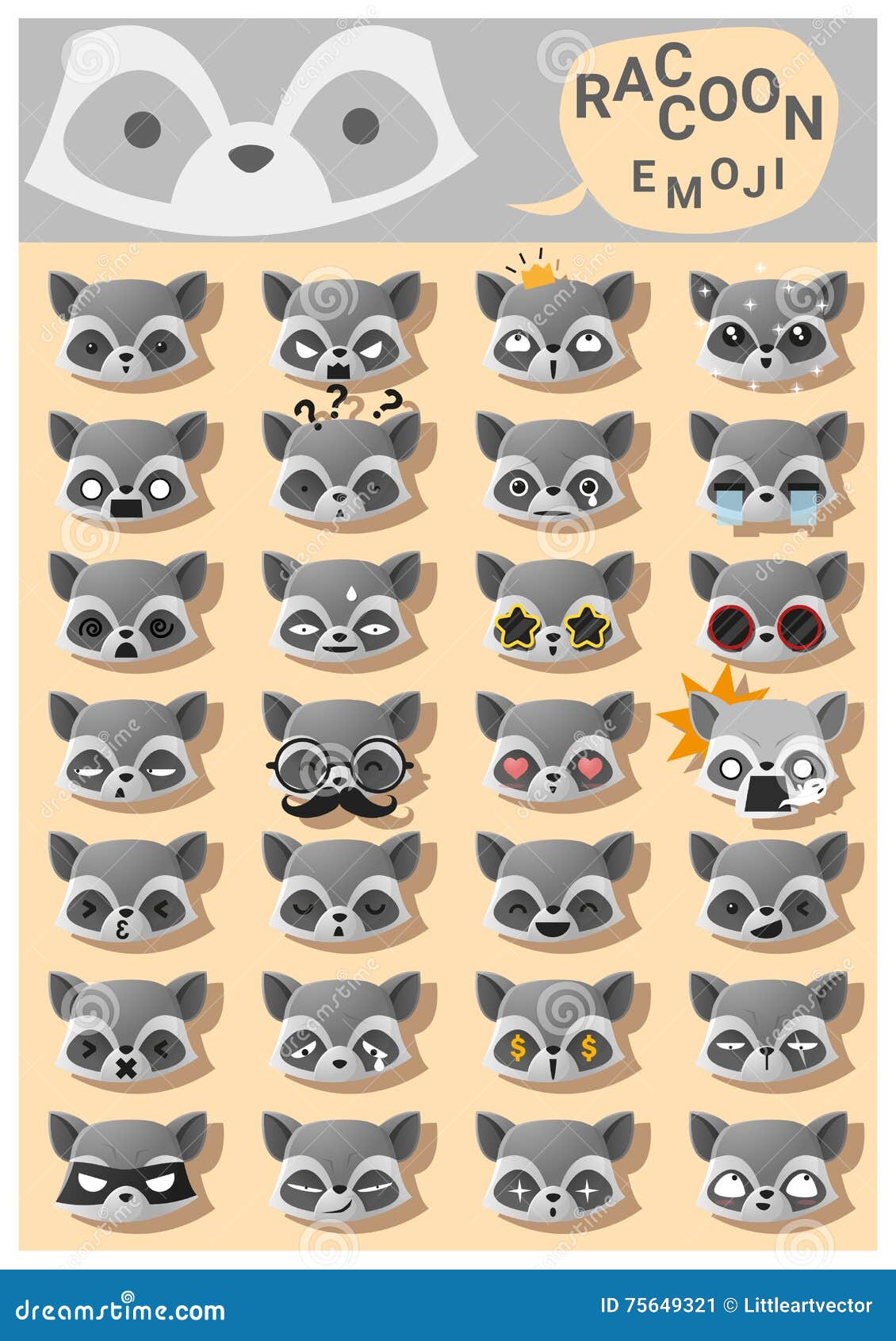 Iconos Del Emoji Del Mapache Ilustración del Vector - Ilustración de ...