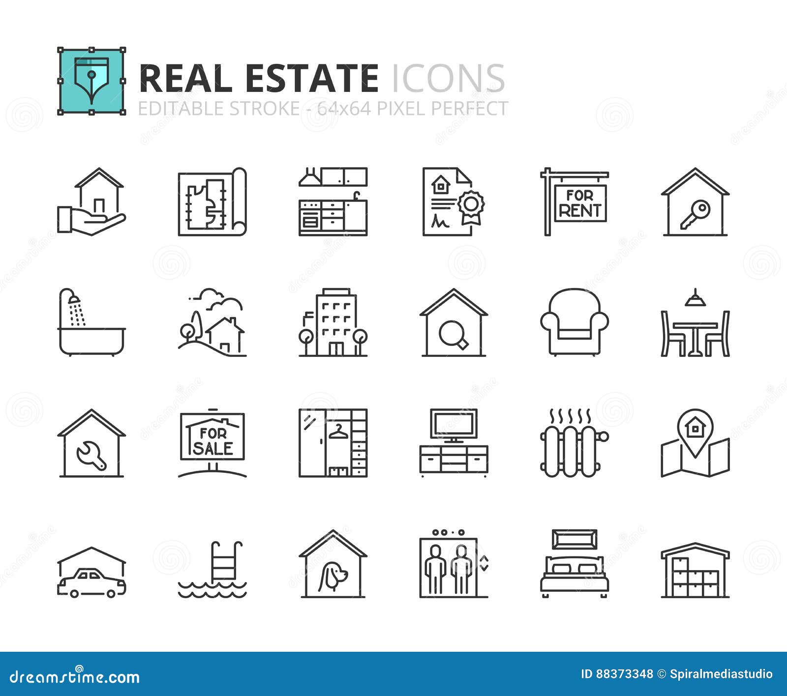 Iconos Del Esquema Sobre Propiedades Inmobiliarias Ilustración del ...
