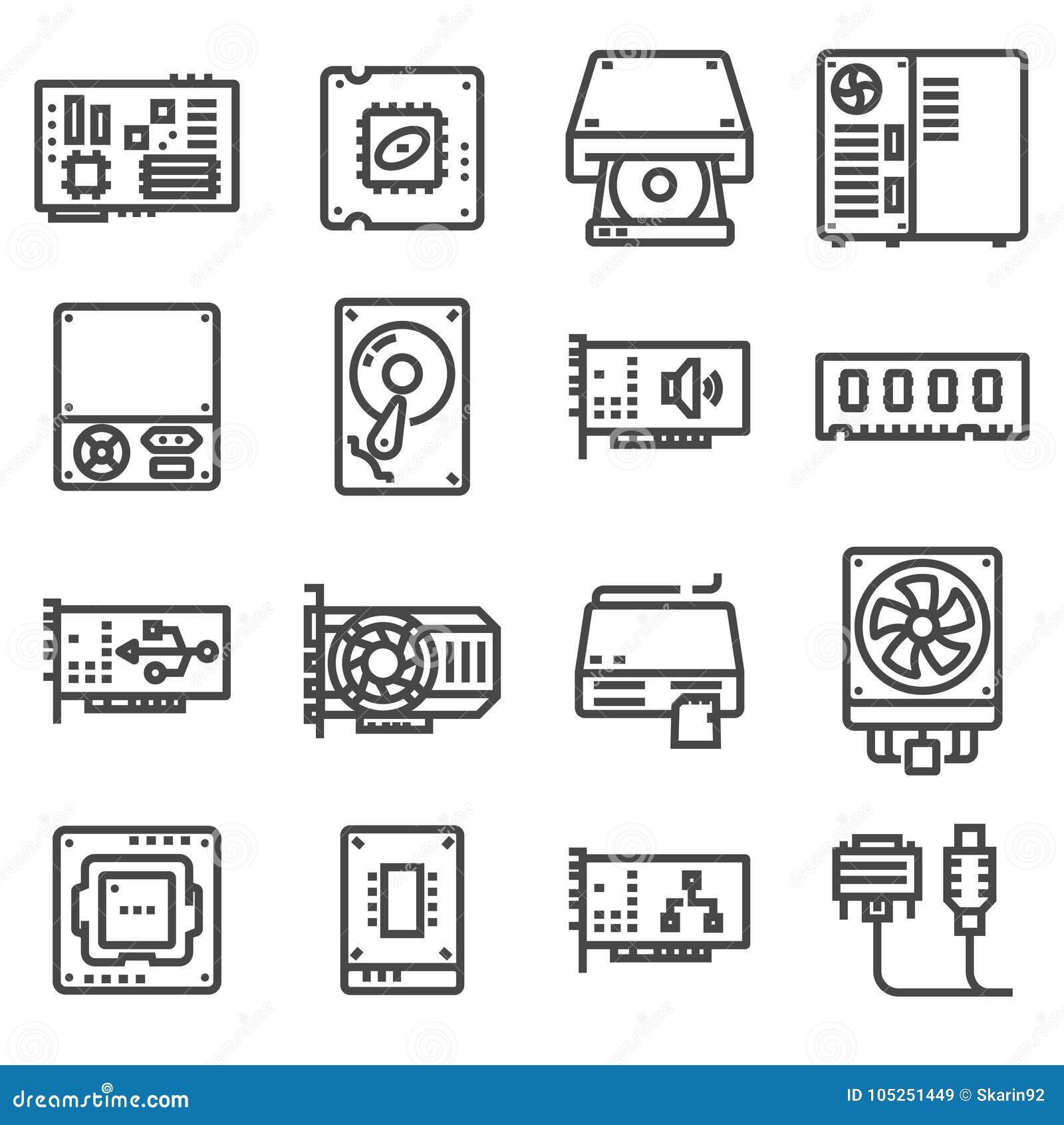 Iconos Del Hardware Componentes De La PC Stock de ilustración ...