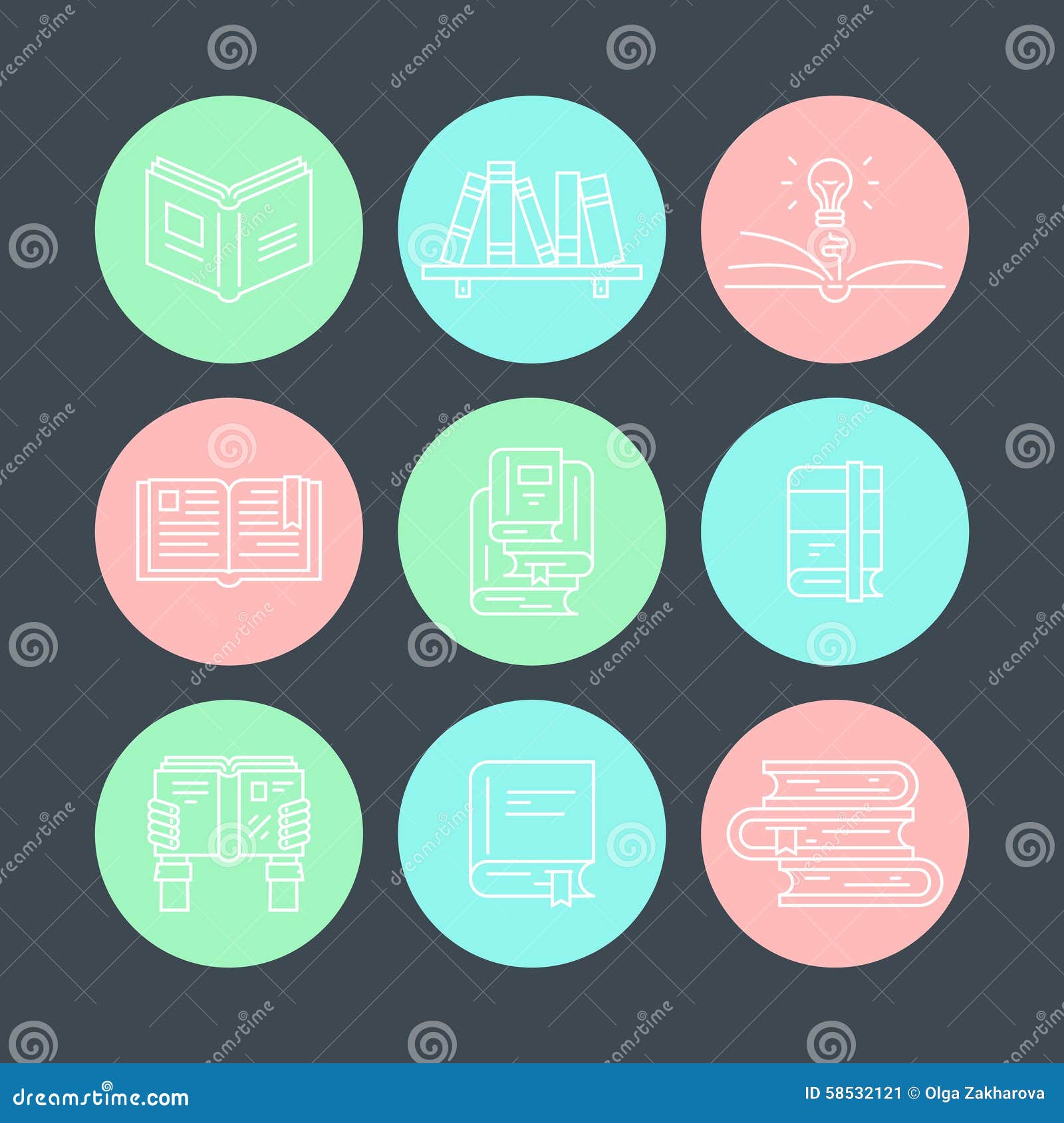 Iconos del libro ilustración del vector. Ilustración de estudio - 58532121