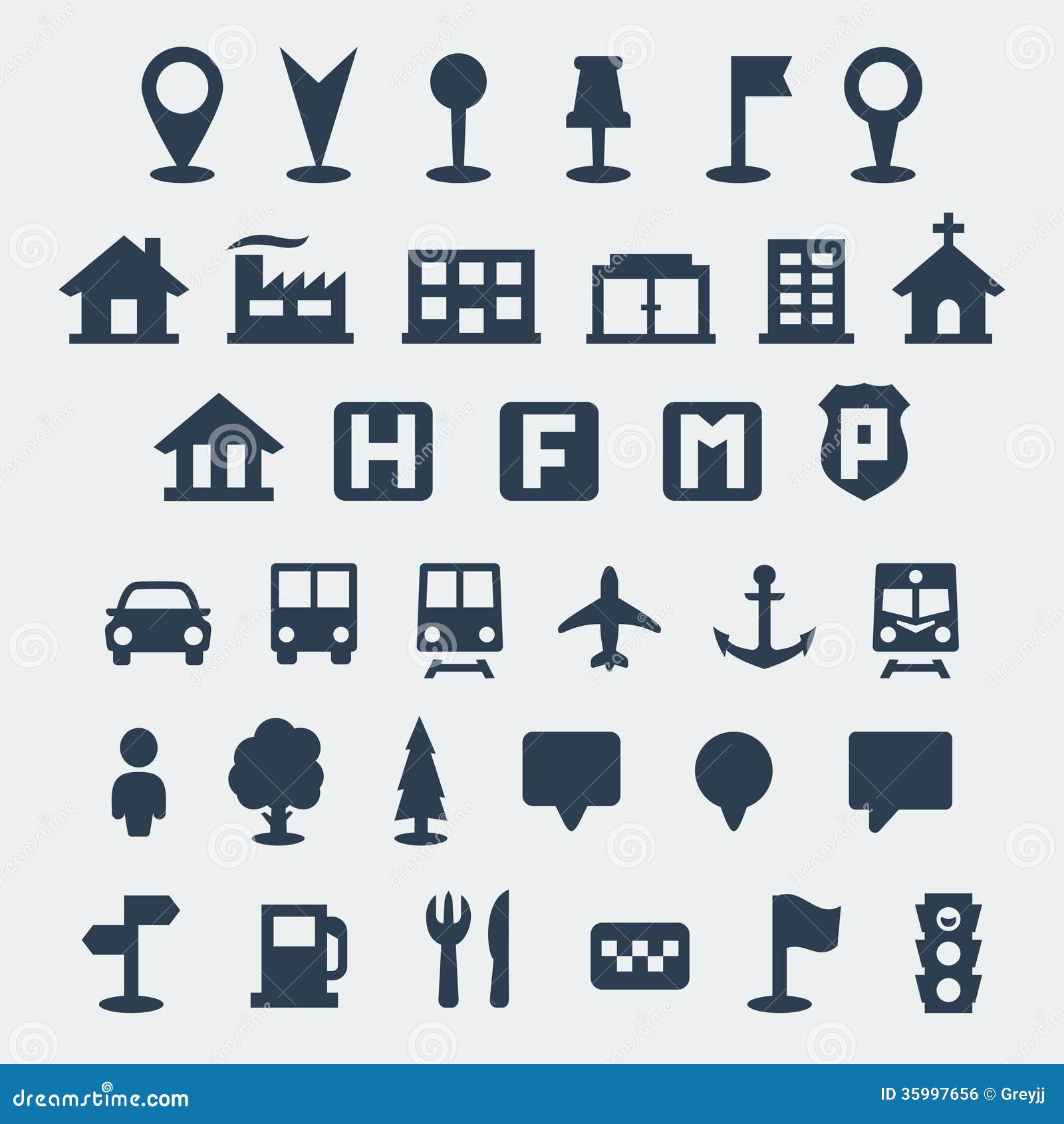 Iconos Del Mapa Del Vector Fijados Ilustración del Vector - Ilustración ...