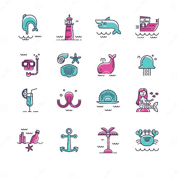 Iconos del mar del vector ilustración del vector. Ilustración de agua ...