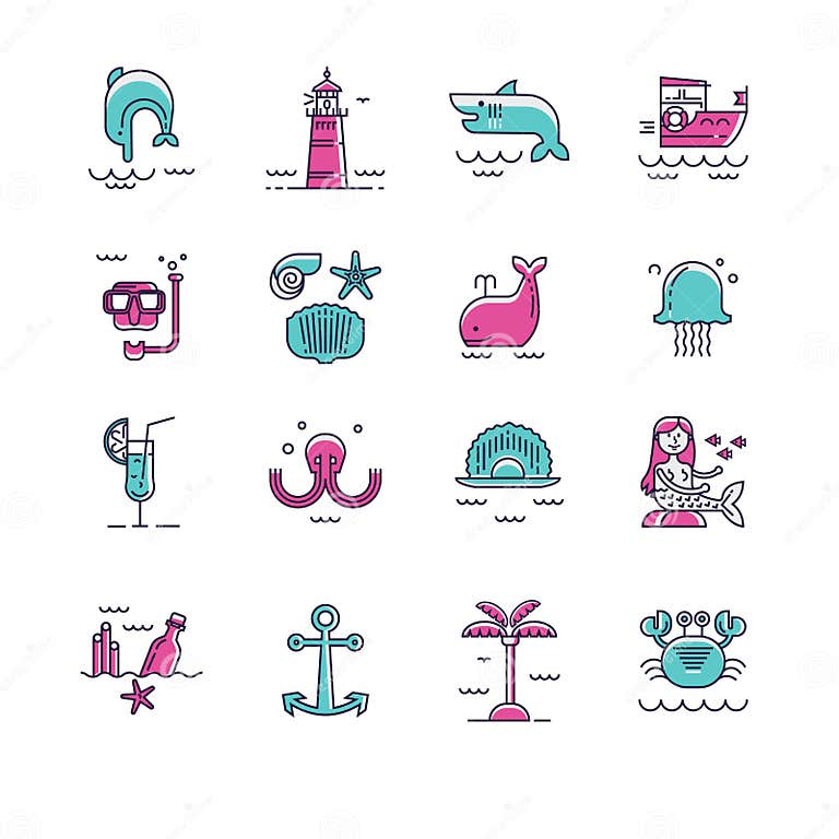 Iconos del mar del vector ilustración del vector. Ilustración de agua ...