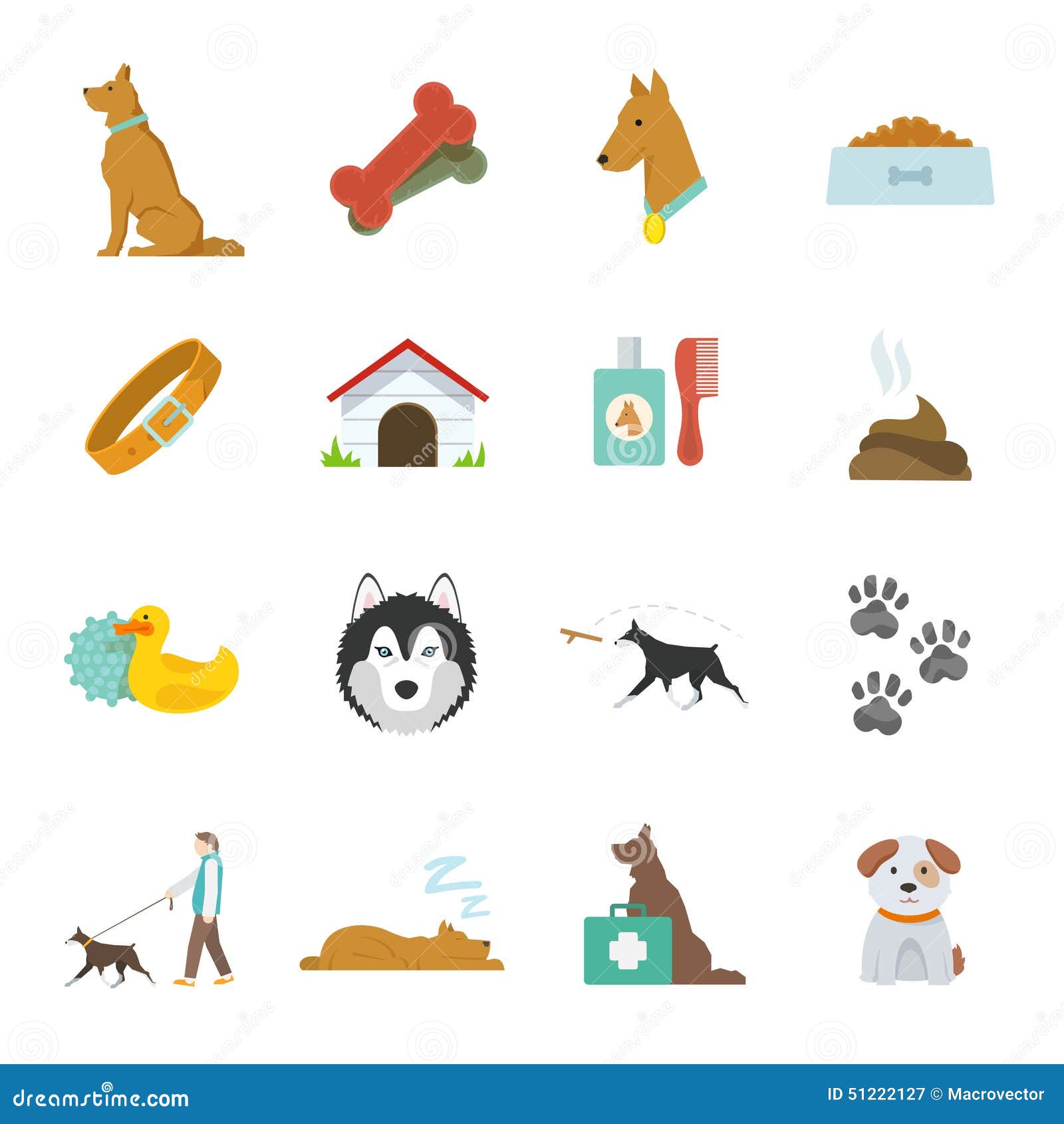 Iconos del perro planos ilustración del vector. Ilustración de canino ...