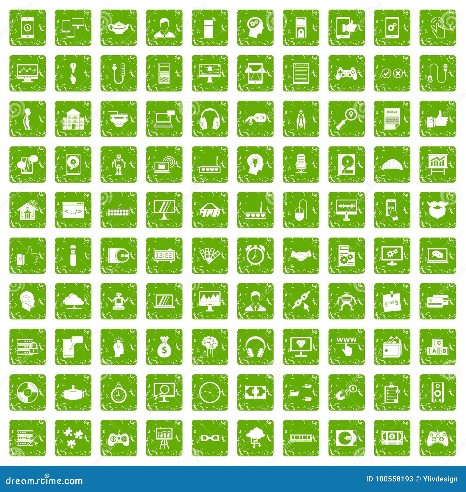 100 Iconos Del Programador Fijaron Verde Del Grunge Ilustración del ...