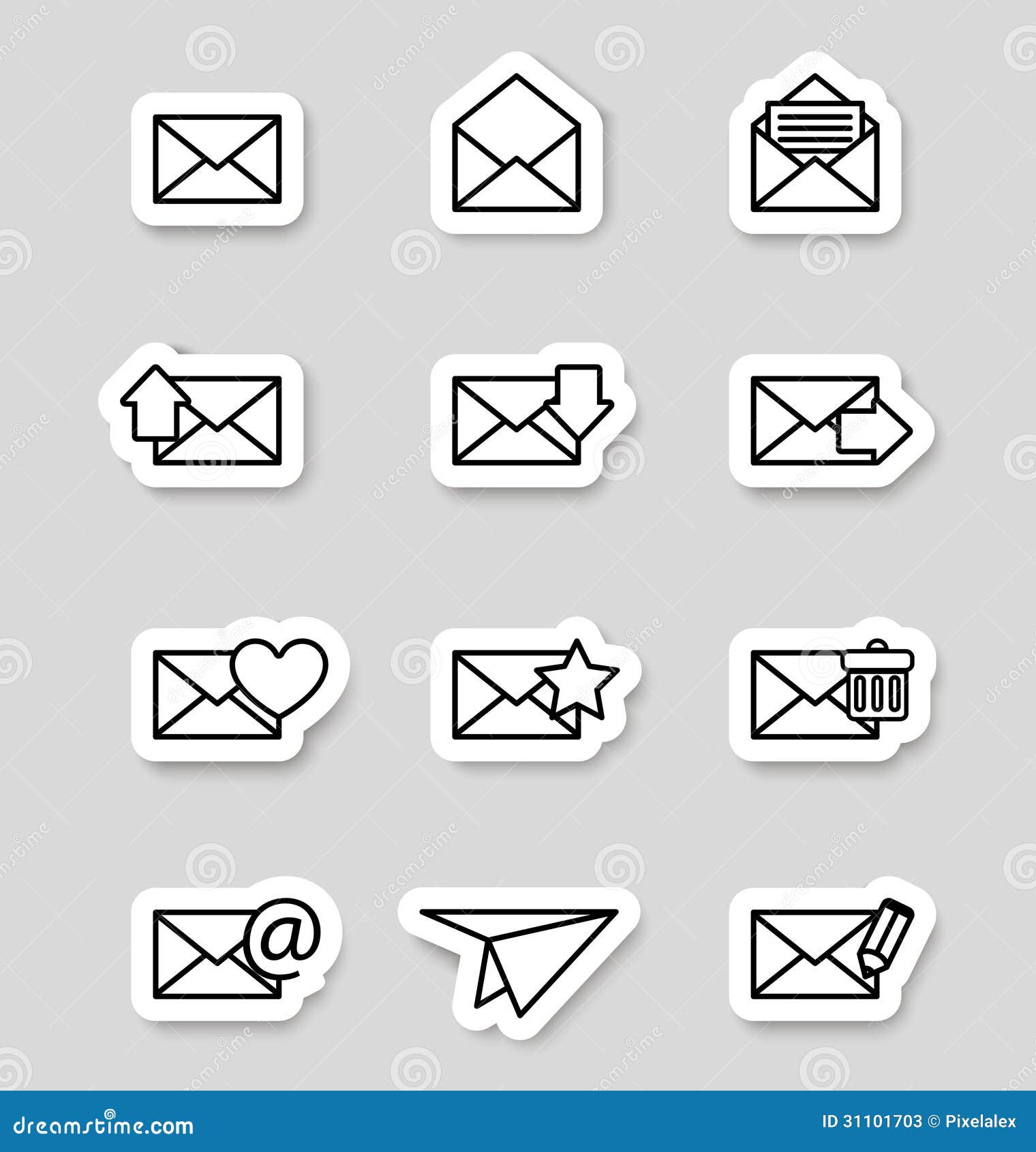 Iconos Del Sobre En Stikers Ilustración del Vector - Ilustración de ...