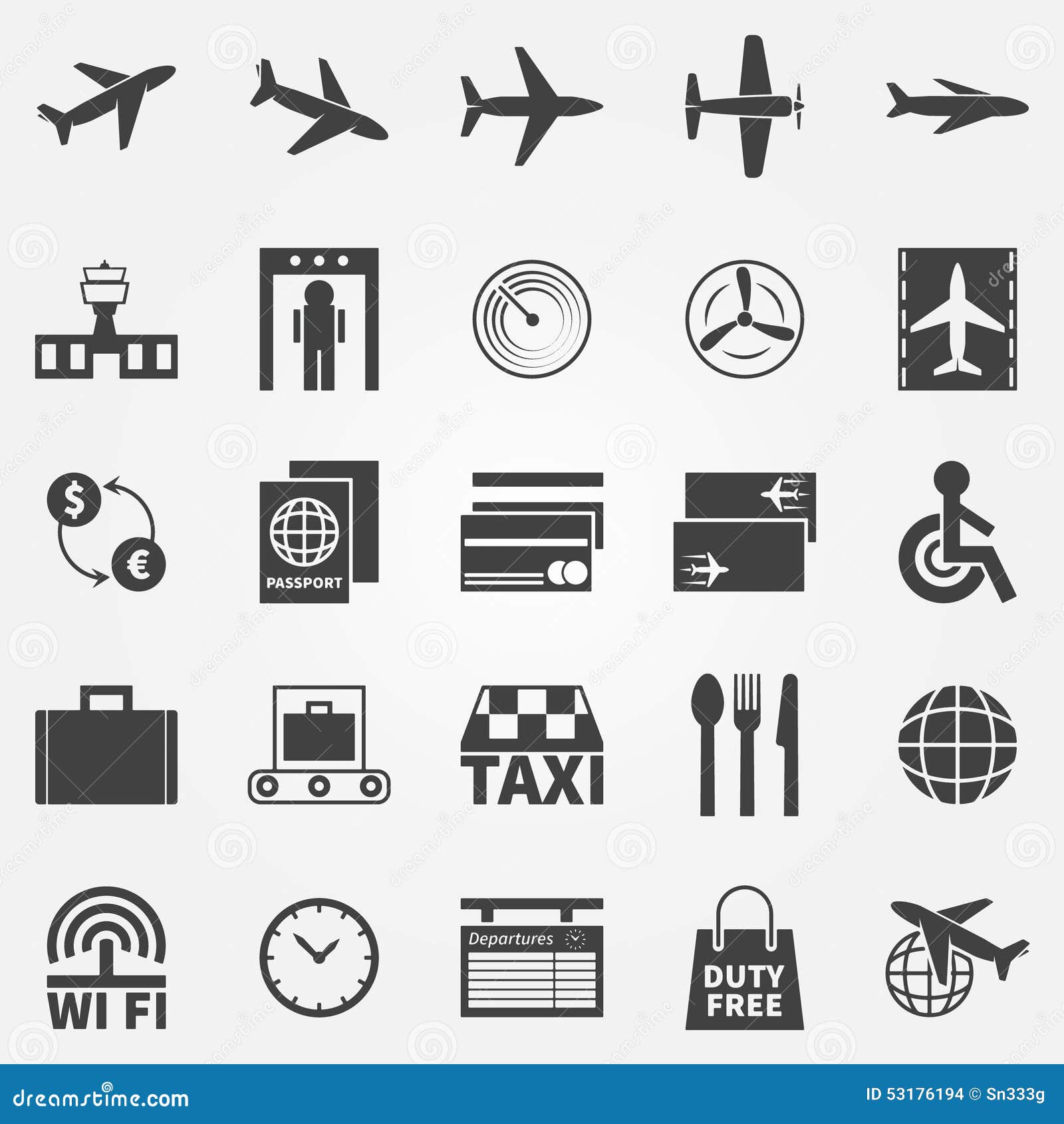 Iconos Del Vector Del Aeropuerto Ilustración del Vector - Ilustración ...