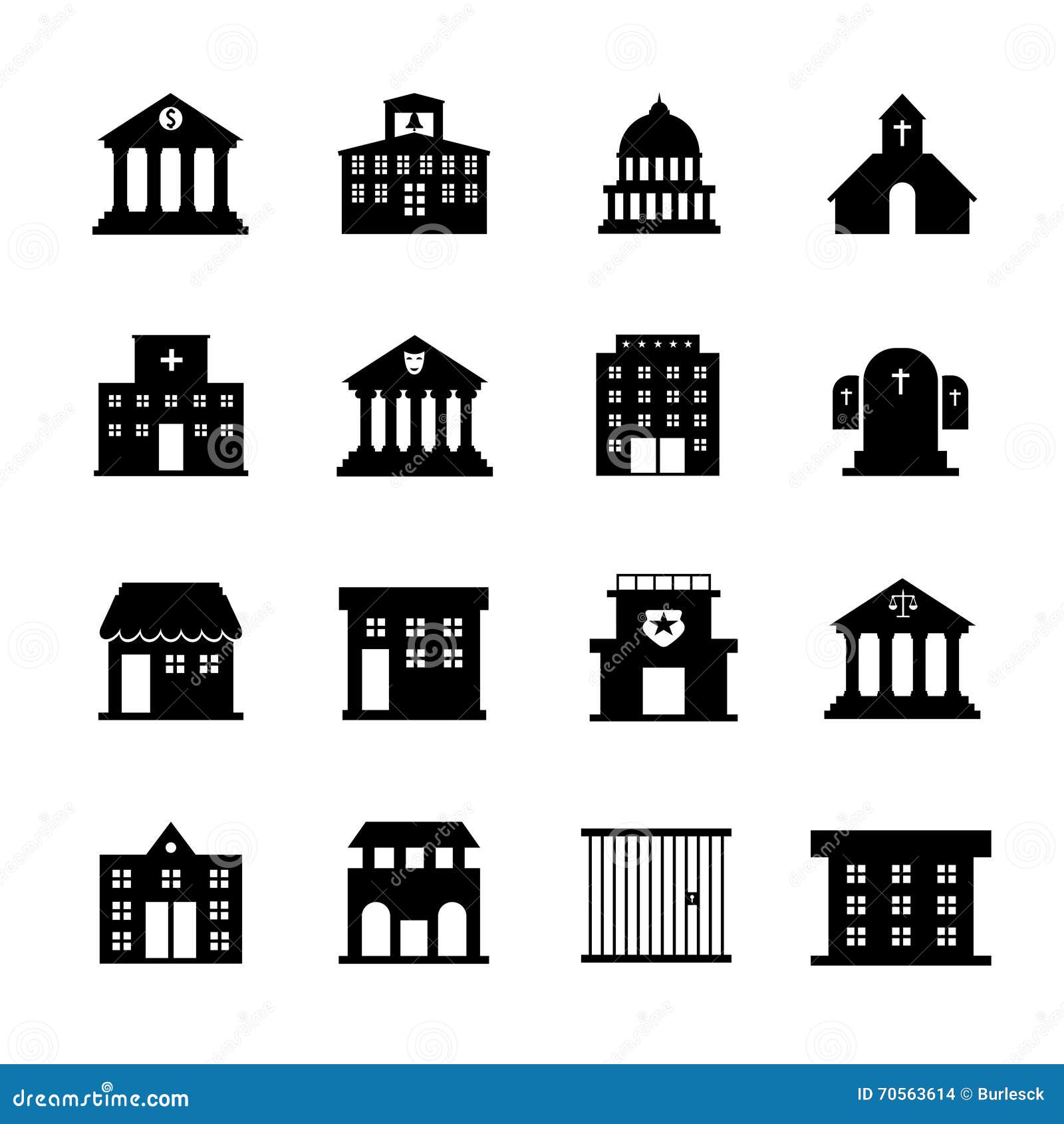 Iconos Del Vector Del Gobierno Y Del Edificio Público Ilustración del ...