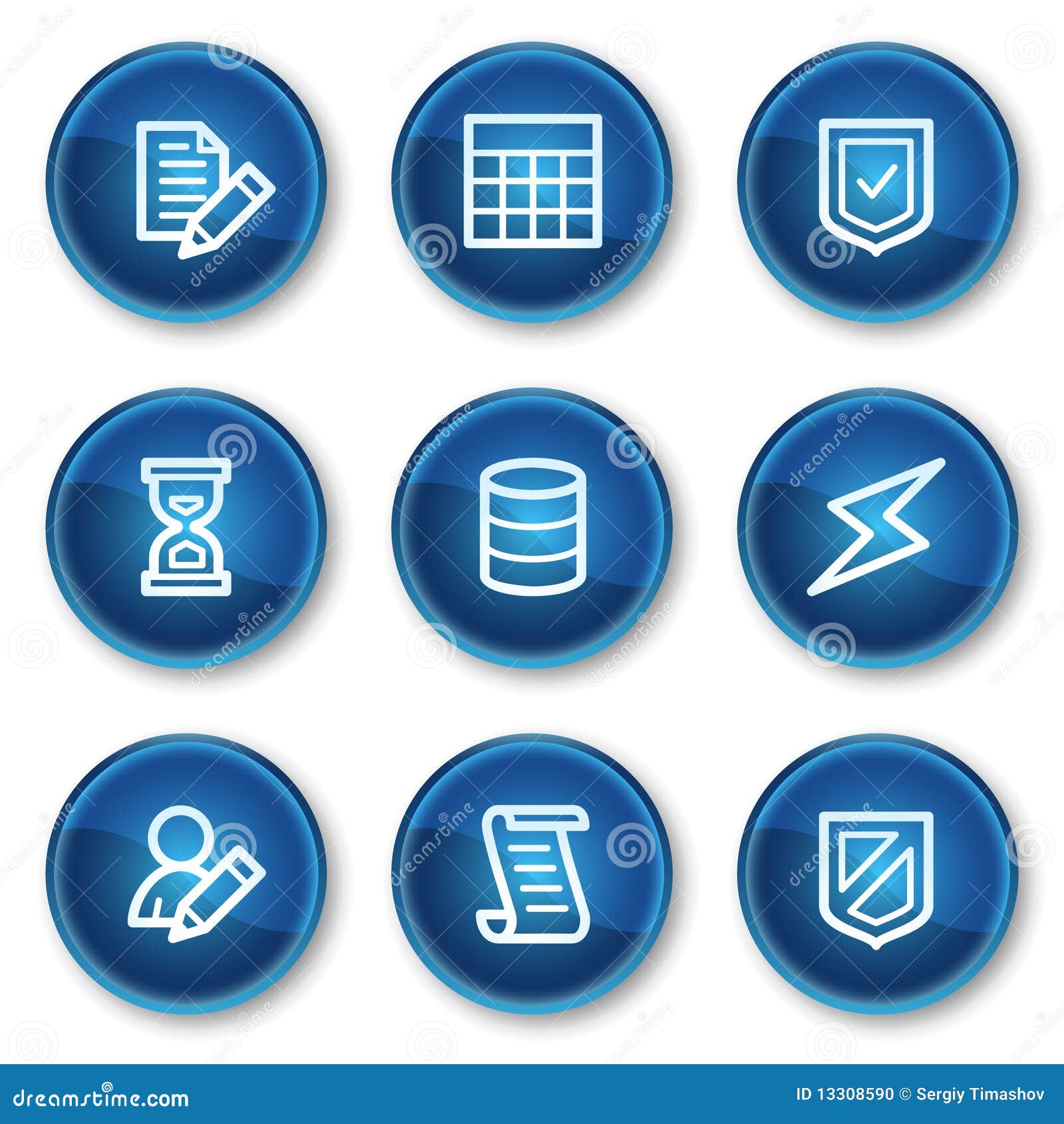 Iconos Del Web De La Base De Datos, Botones Azules Del Círculo ...