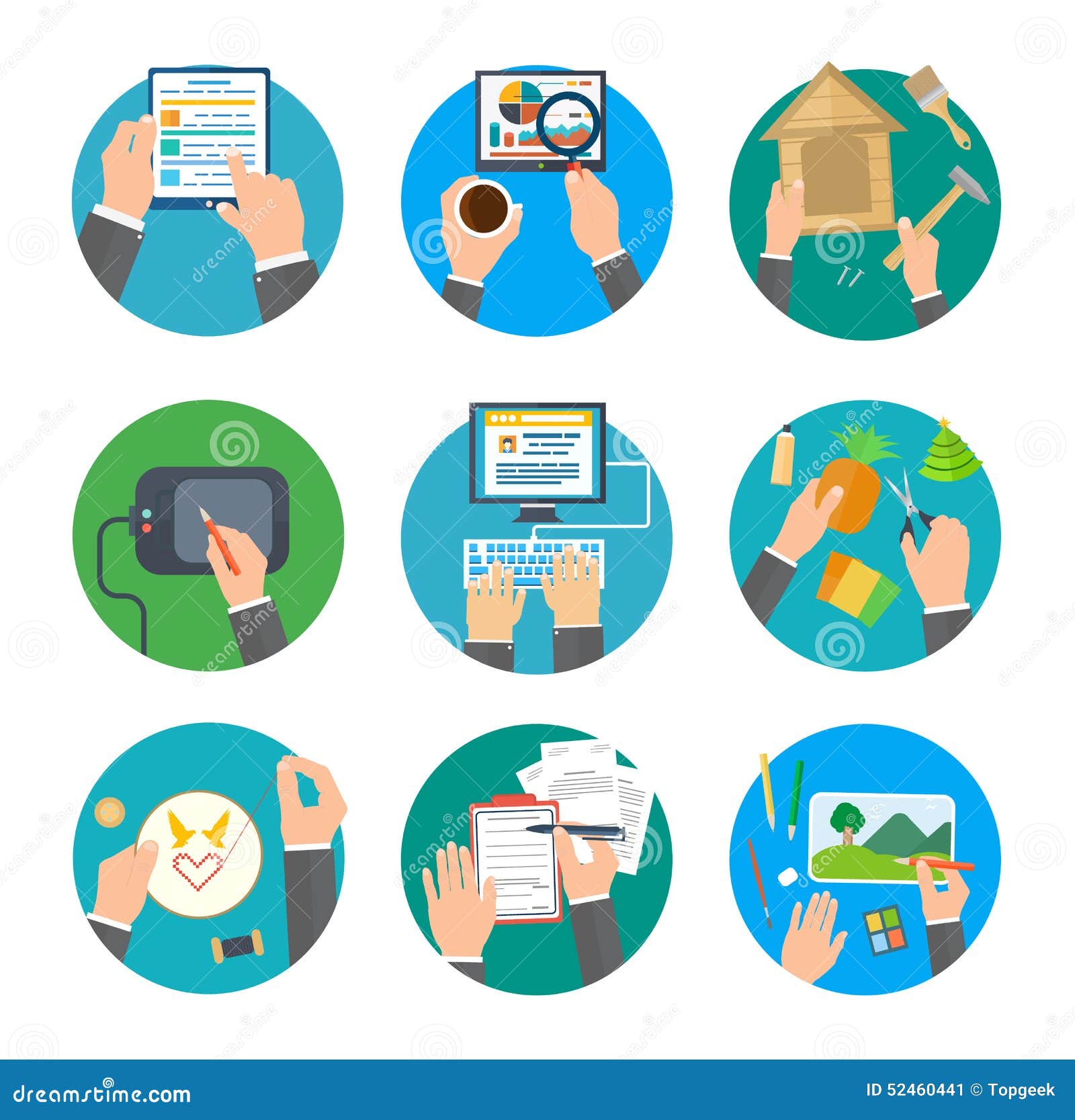 Iconos Determinados Del Proceso Creativo Y Hecho a Mano Ilustración del ...