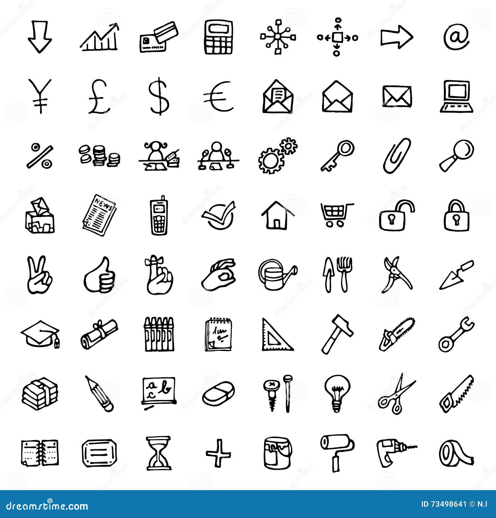 64 Iconos Dibujados Mano Blanco Y Negro Ilustración del Vector ...