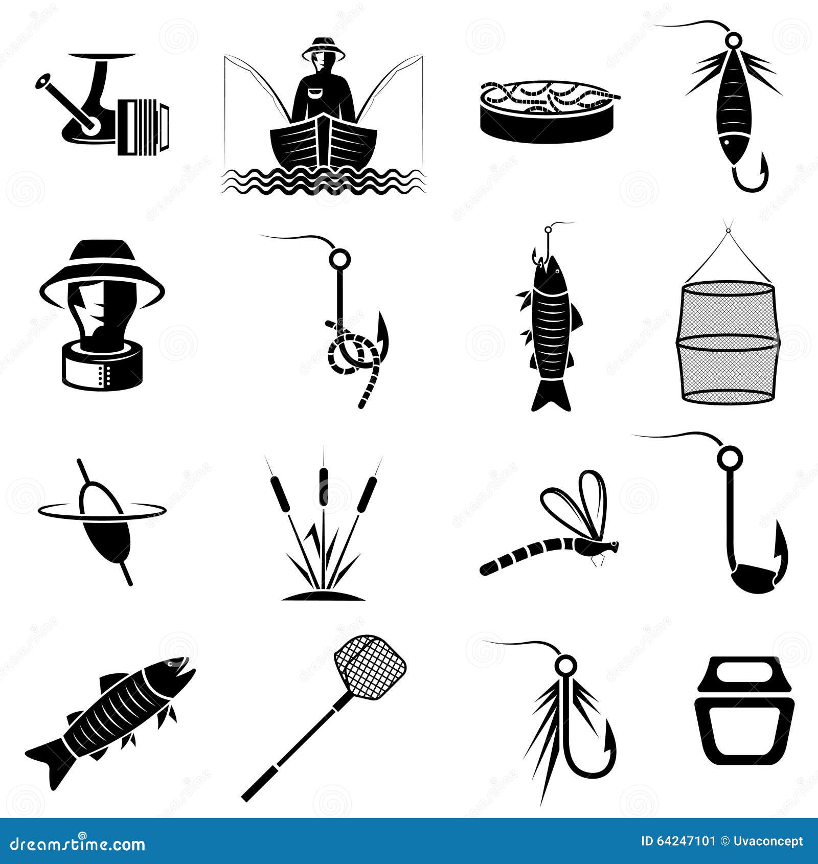 Iconos En Arte Del Tema De La Pesca Ilustración del Vector ...