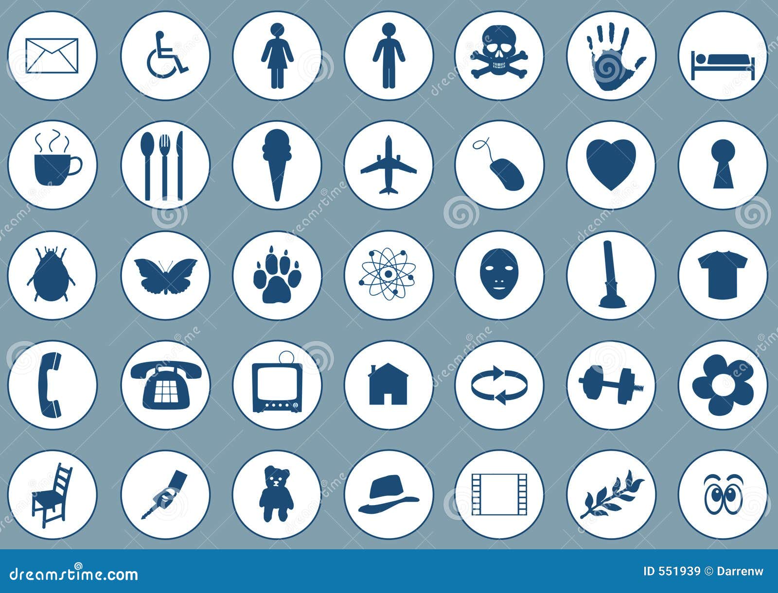 Iconos en azul stock de ilustración. Ilustración de silla - 551939