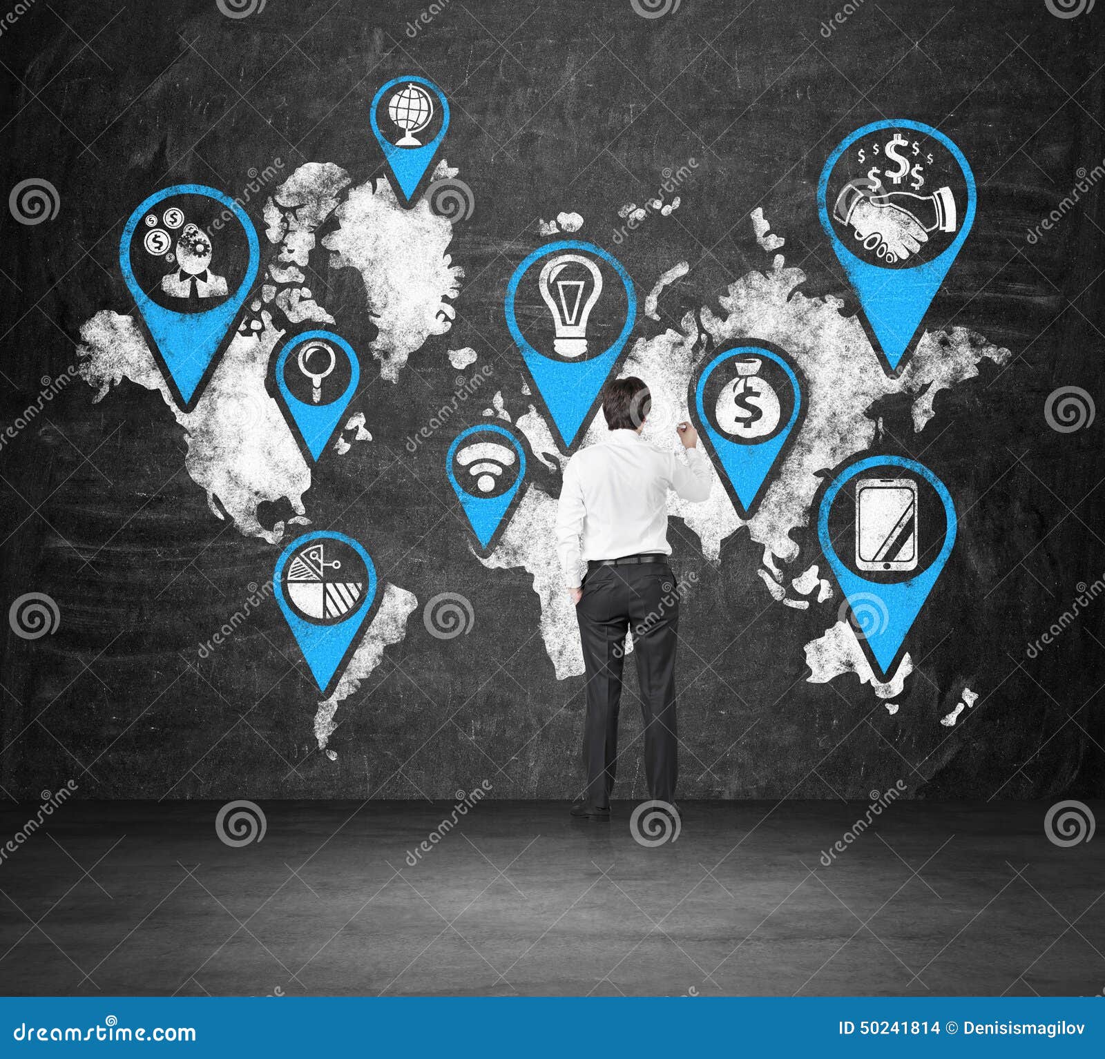 Iconos en mapa del mundo foto de archivo. Imagen de esquema - 50241814