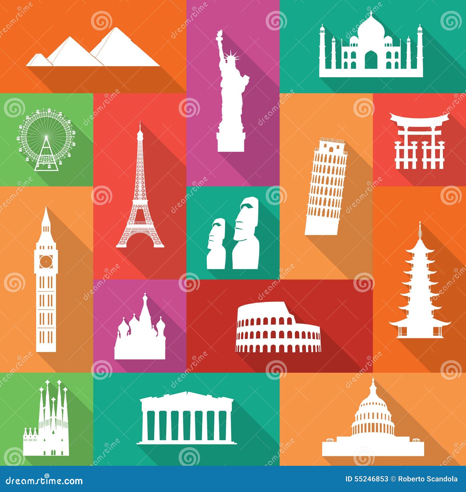 Iconos Famosos De Los Monumentos Ilustración del Vector - Ilustración ...