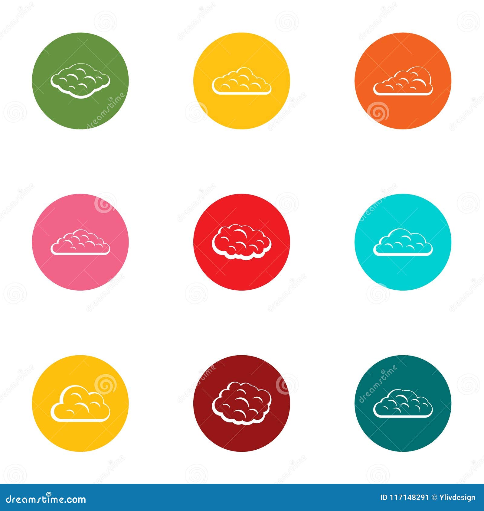 Iconos Fijados, Estilo Plano De Cloudlet Ilustración del Vector ...